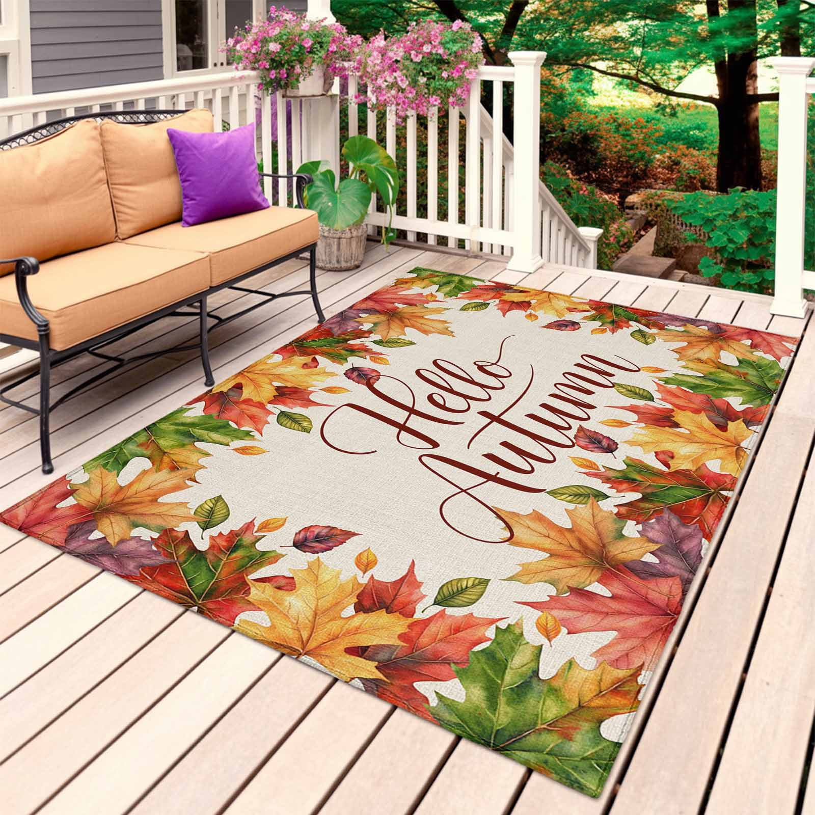 Maple Leaves Thanksgiving Outdoor Rug for Patio/Deck/Porch, Non-Slip ...