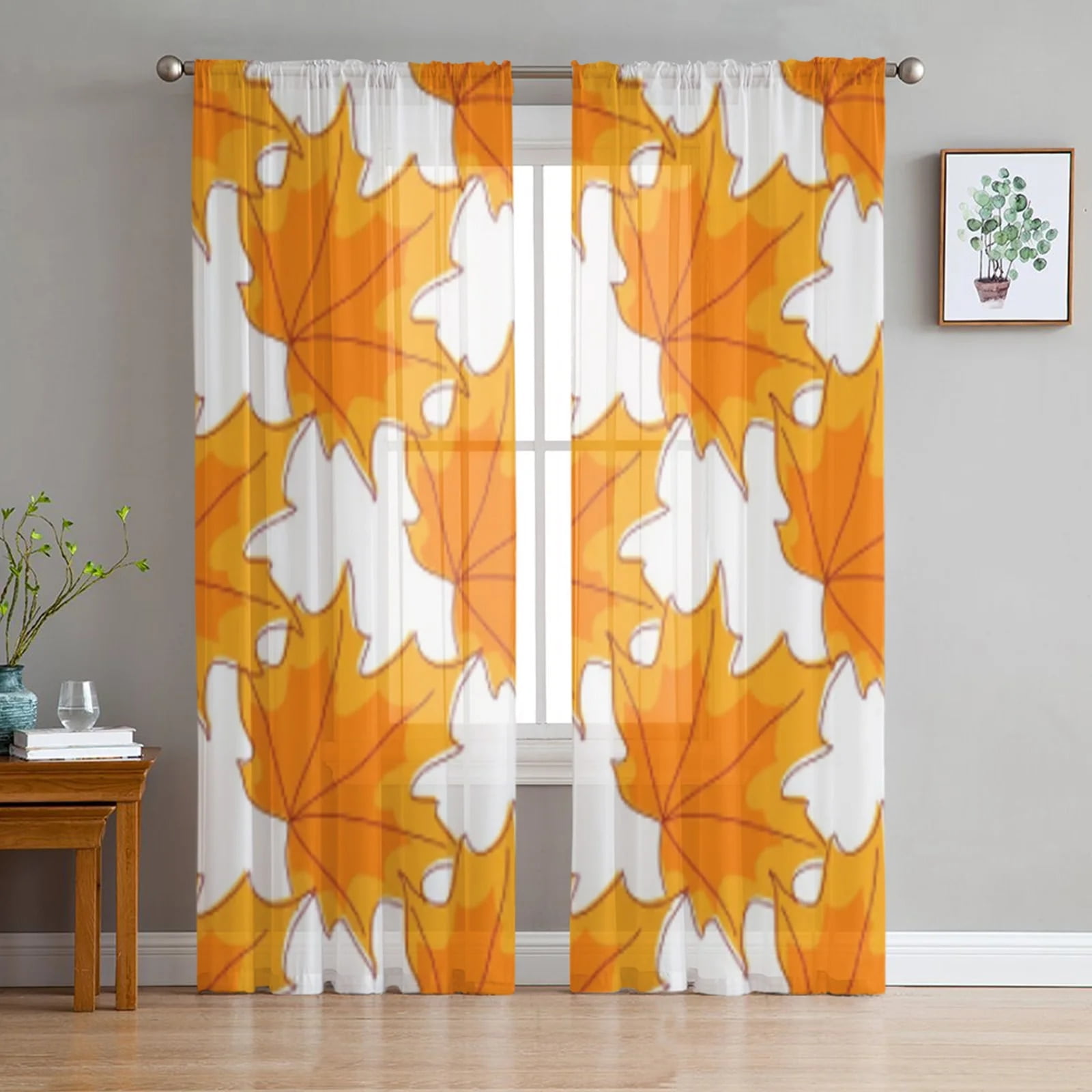 Maple Leaves Trees Texture Tulle Curtains For Living Room Sheer Curtain ...