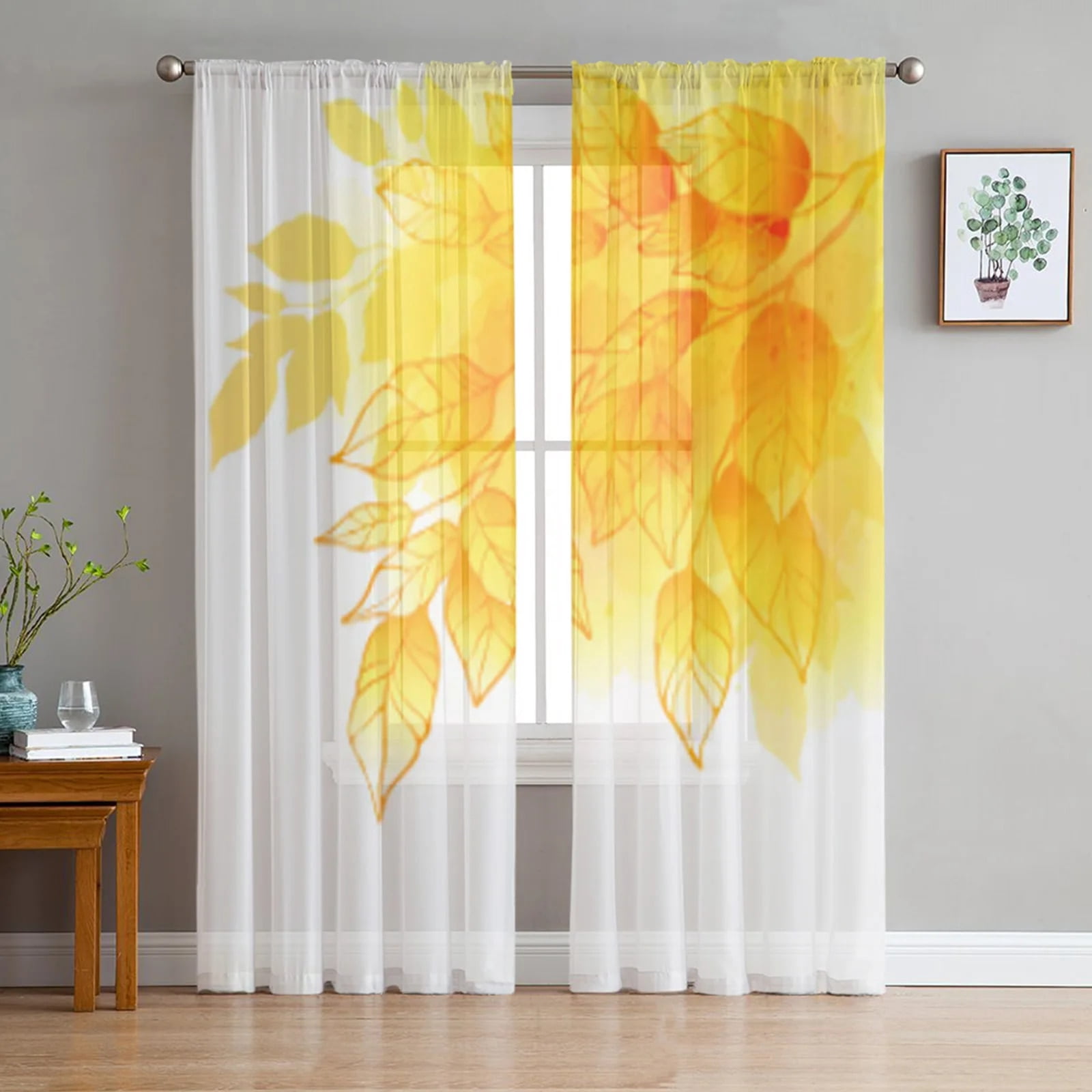 Maple Leaves Trees Texture Tulle Curtains For Living Room Sheer Curtain ...