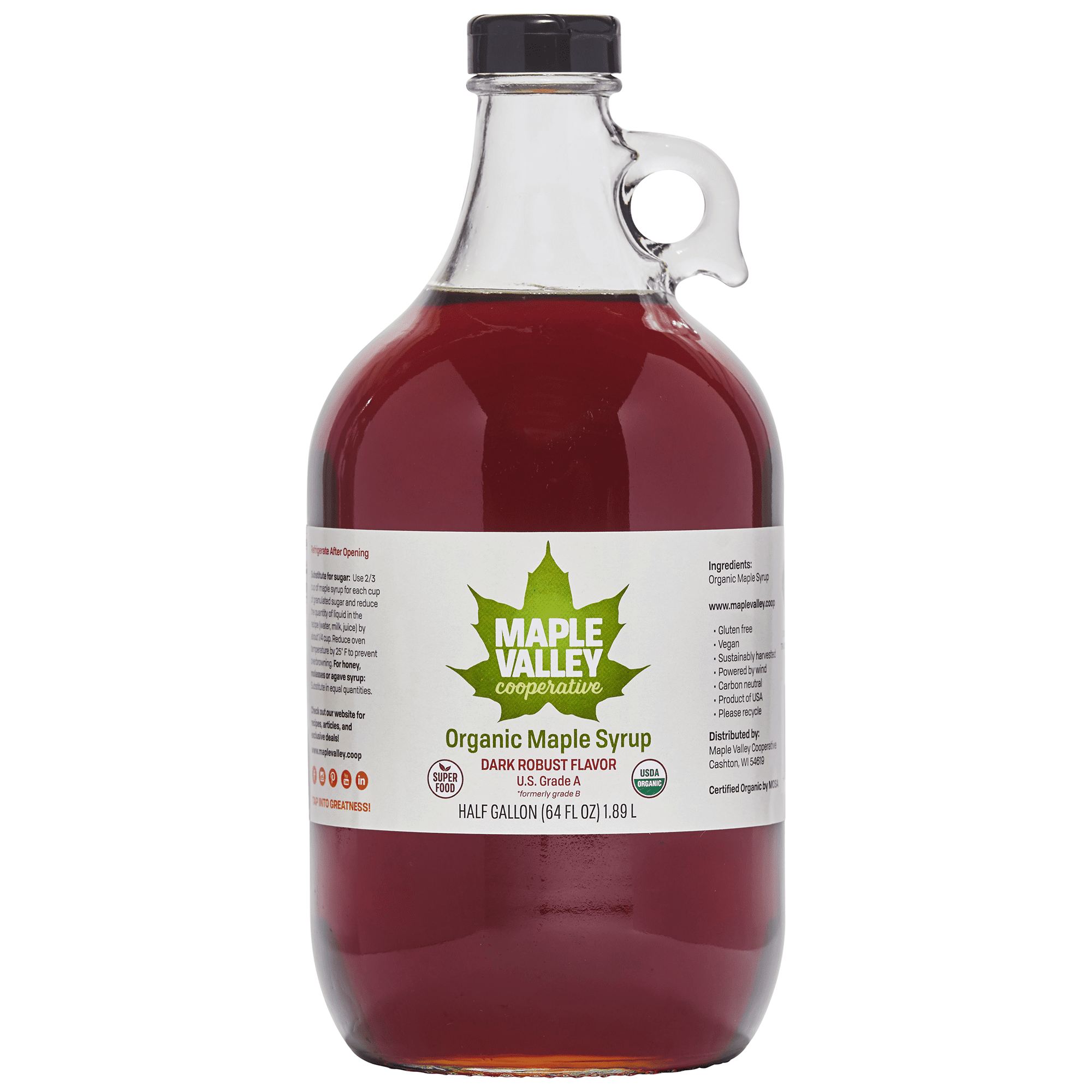 Maple Valley Coop Maple Syrup, Grade A Dark Robust, Organic-64 floz ...