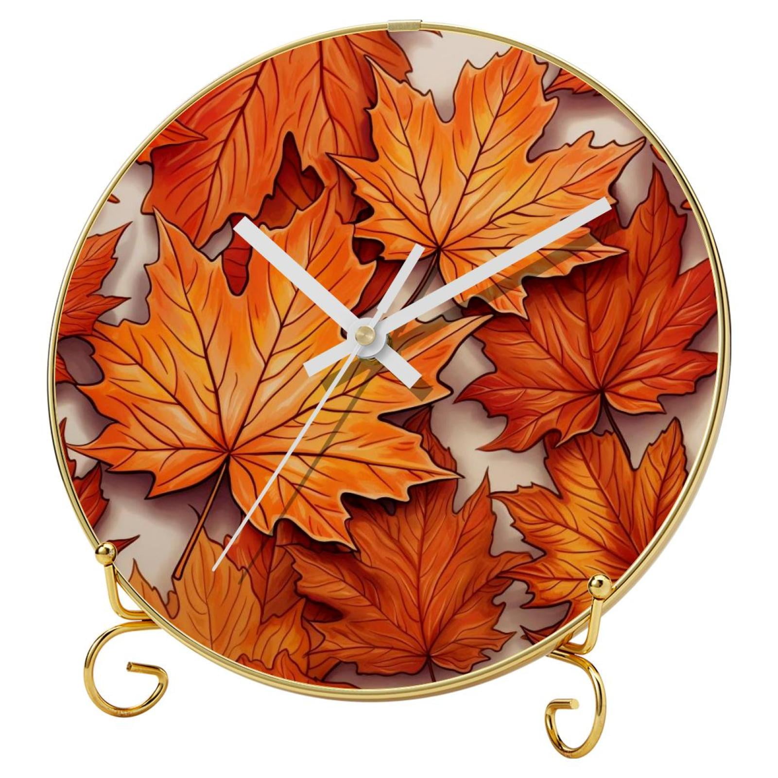 Maple leaf Classic Round Wall Clocks with Printed Design, Hooks, and ...
