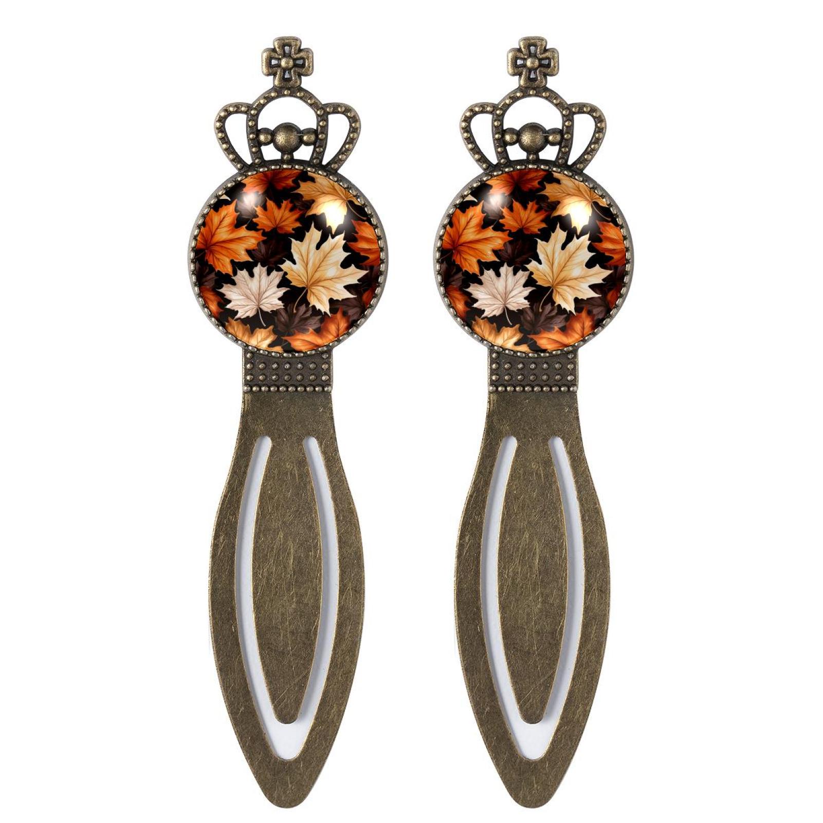 Maple leaf Set of 2 Vintage Copper Crown-Shaped Bookmarks - Stainless ...