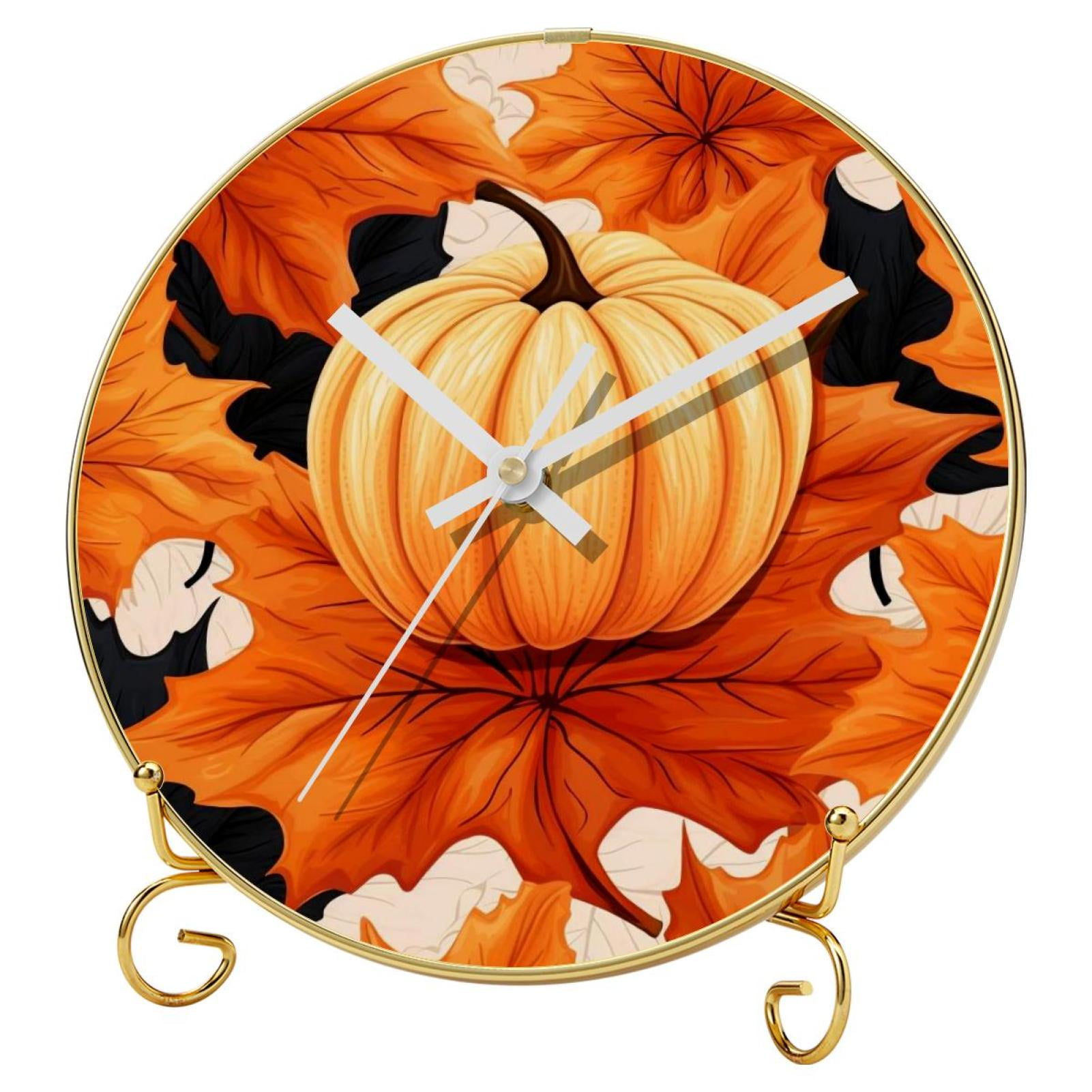 Maple leaf pumpkin Modern Round Wall Clock with Printed Design, Hooks ...