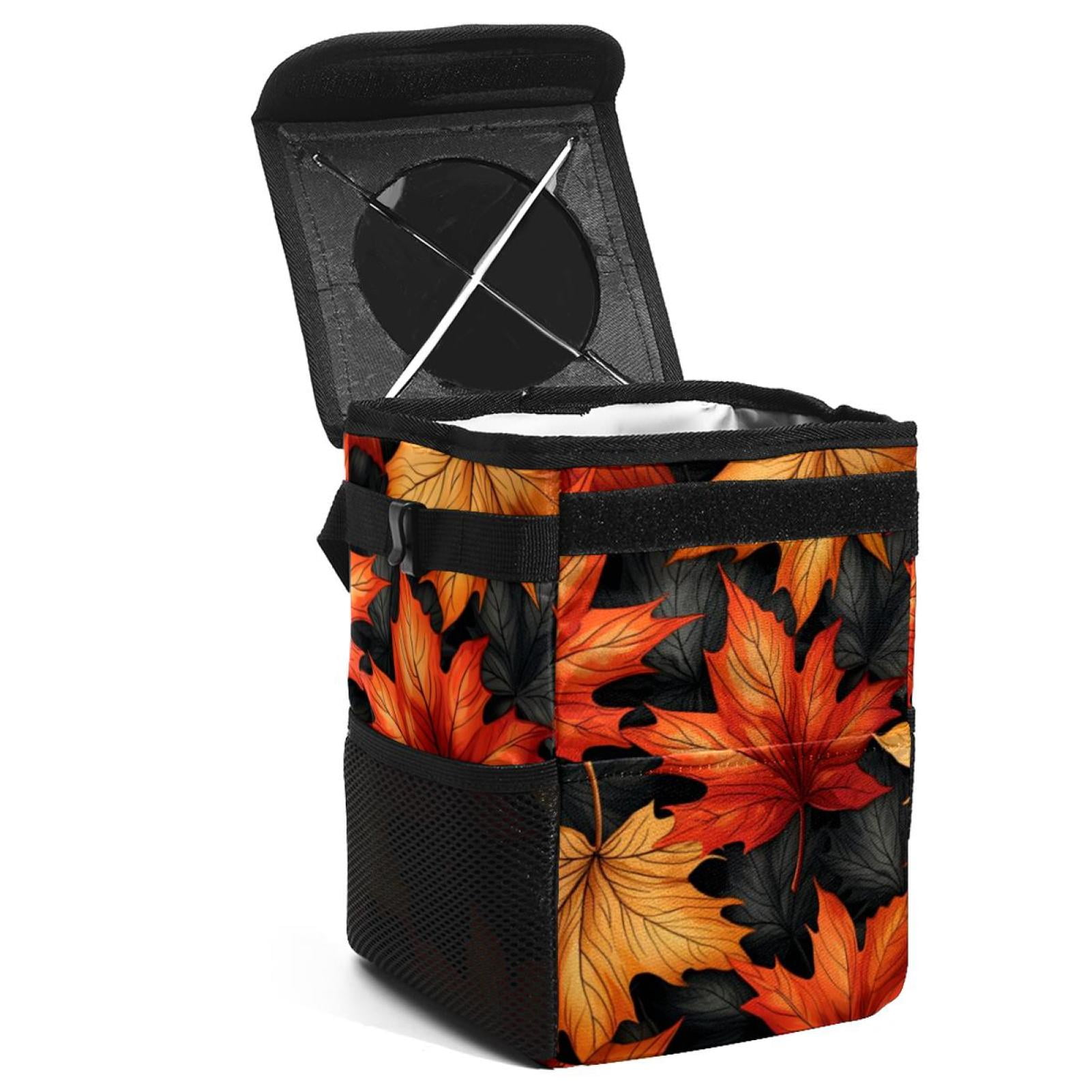 Maple leaves Foldable Car Trash Bin Mini Trash Can with Lid, Leak-proof ...