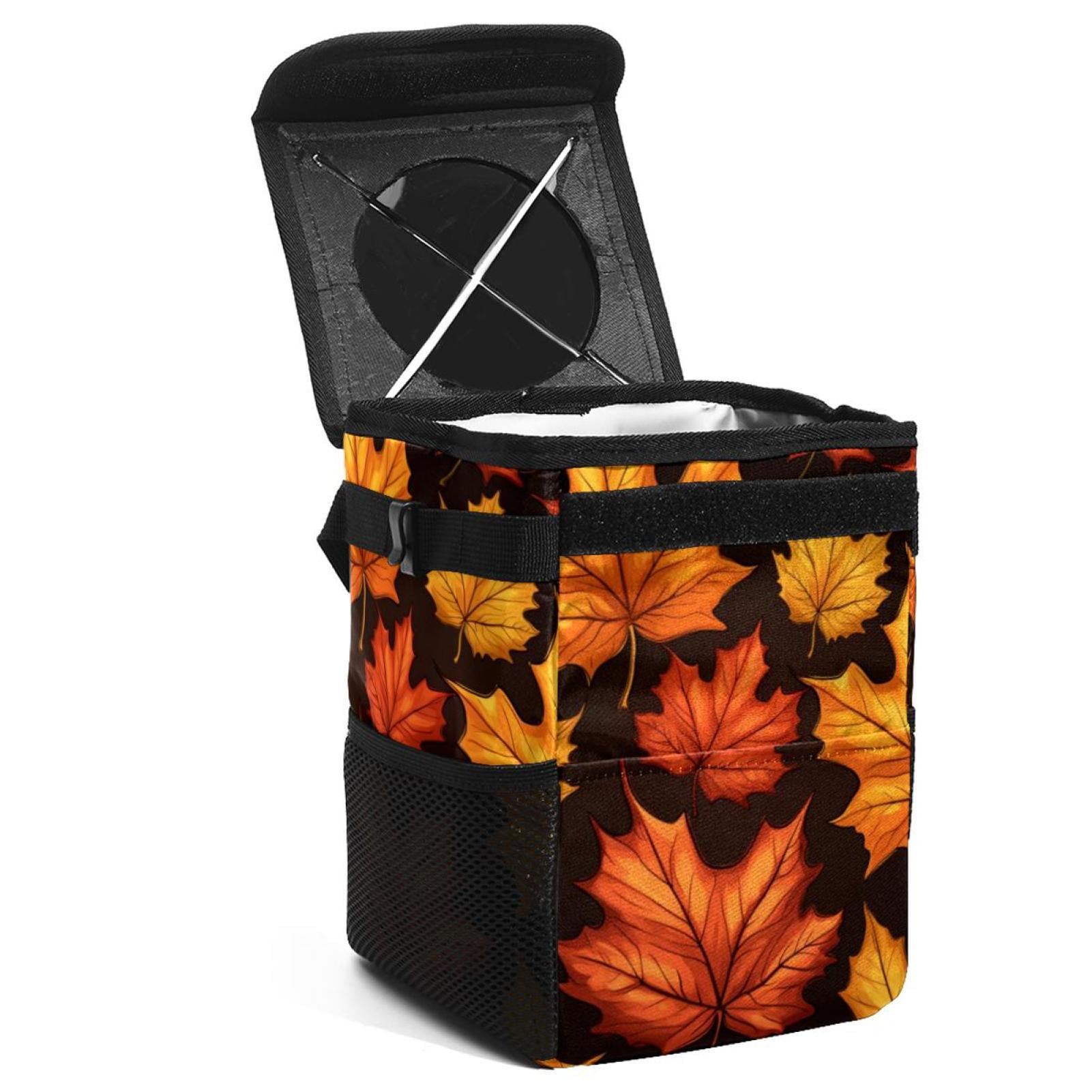 Maple leaves Foldable Car Trash Bin with Lid, Leak-Proof Mini Trash Can ...
