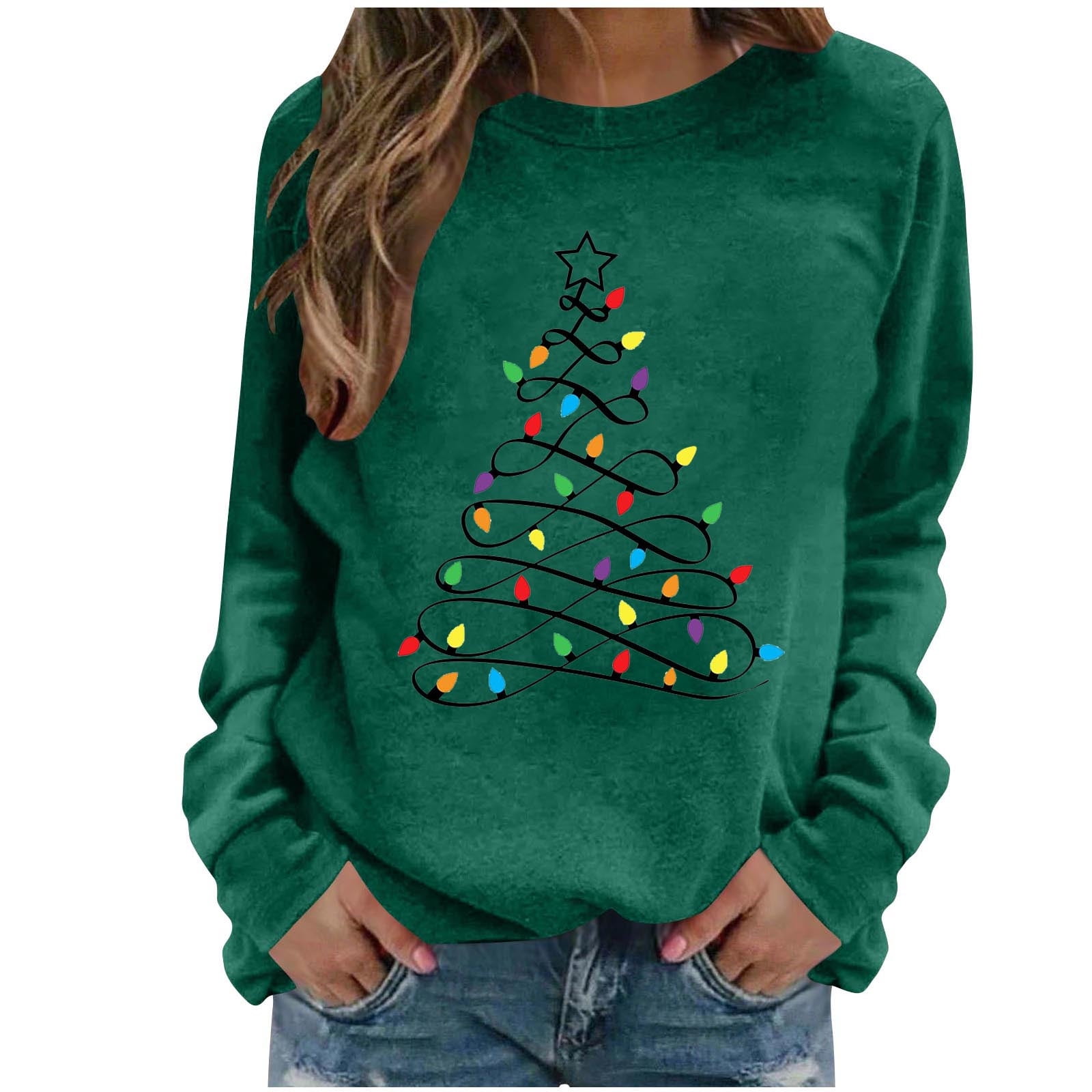 Maplenight Christmas Sweatshirts for Women Casual Crew Neck Pullover ...