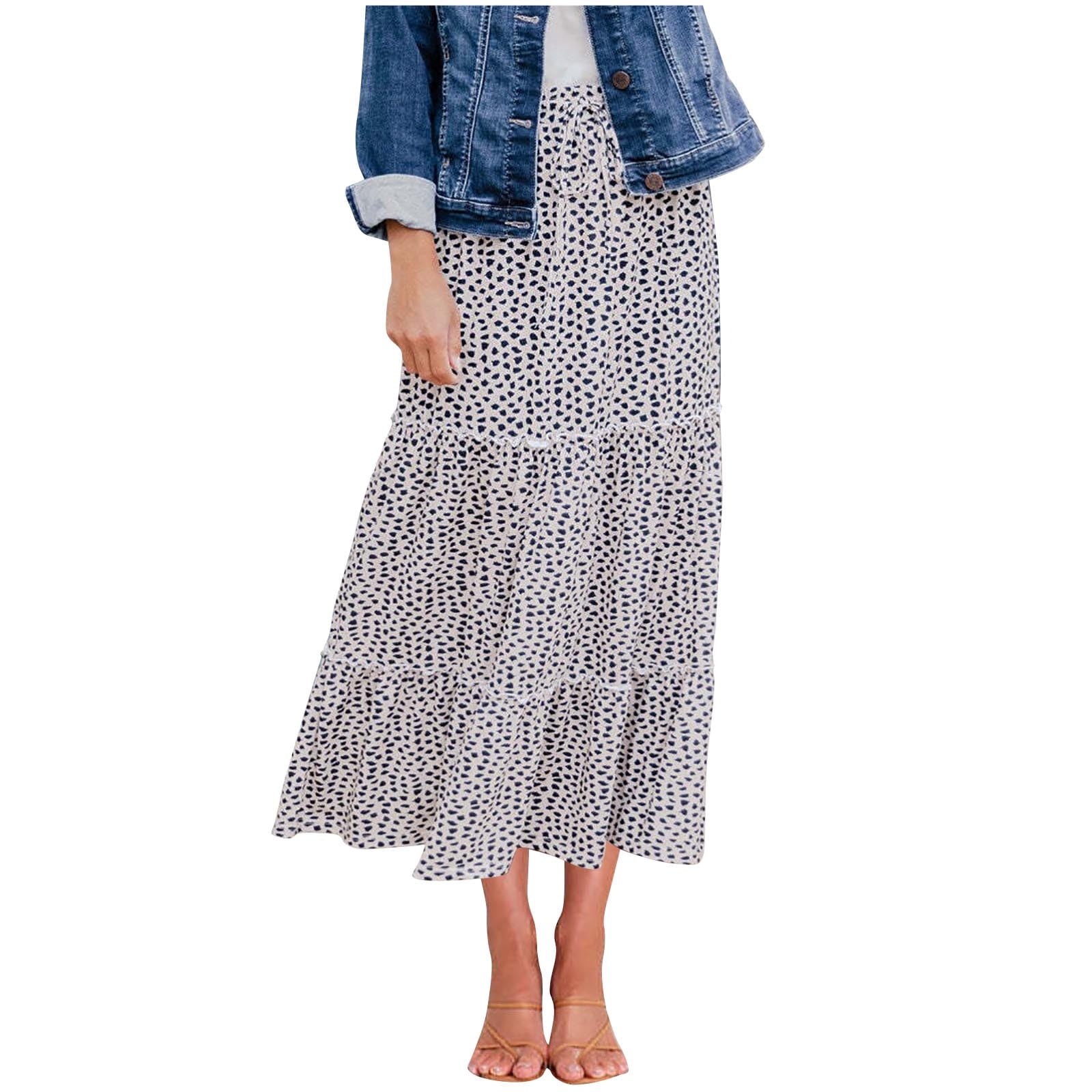 Maplenight Long Flowy Skirts for Women Smocked High Waisted Floral Maxi ...