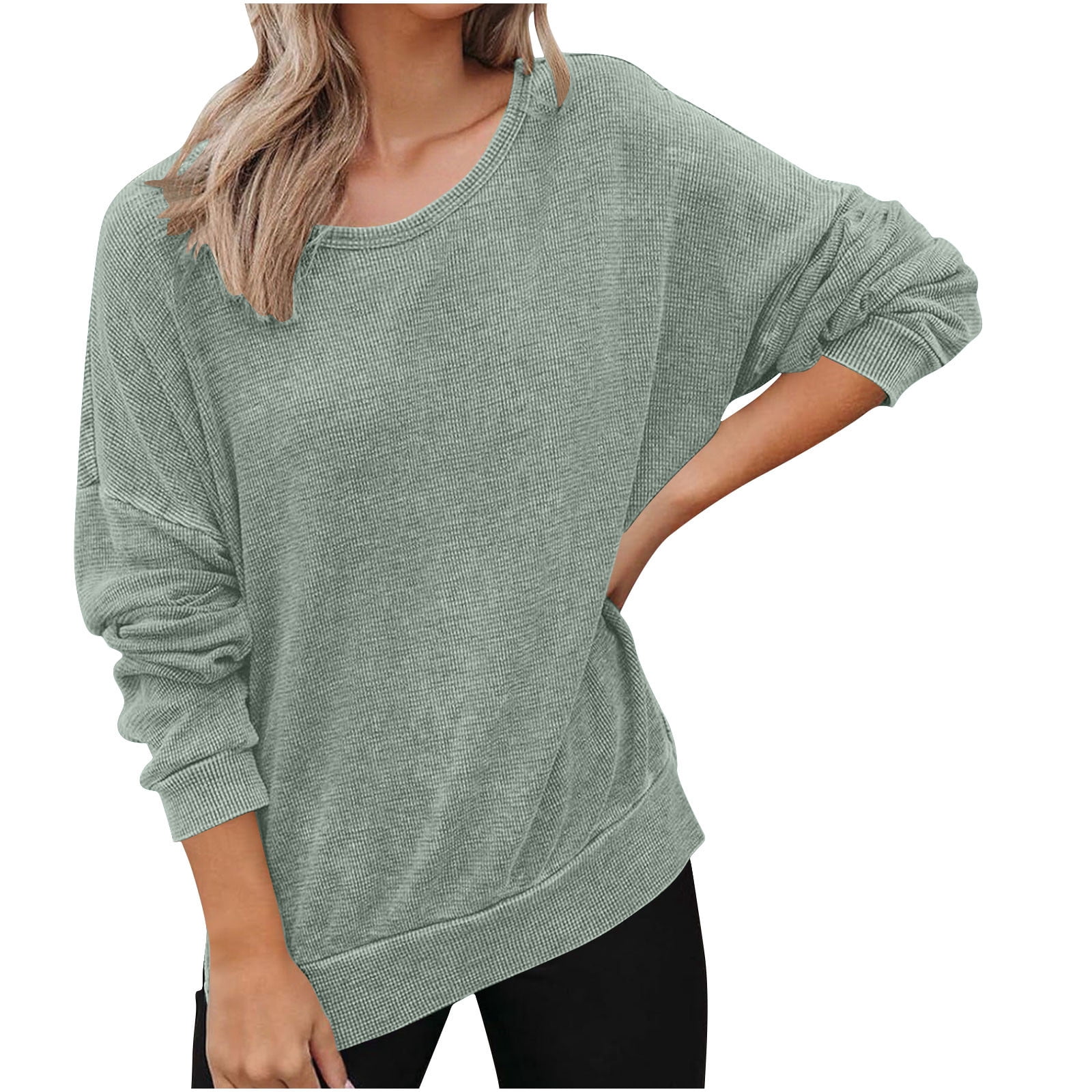 Maplenight Long Sleeve Shirts for Women Waffle Crew Neck Tunic Tops ...