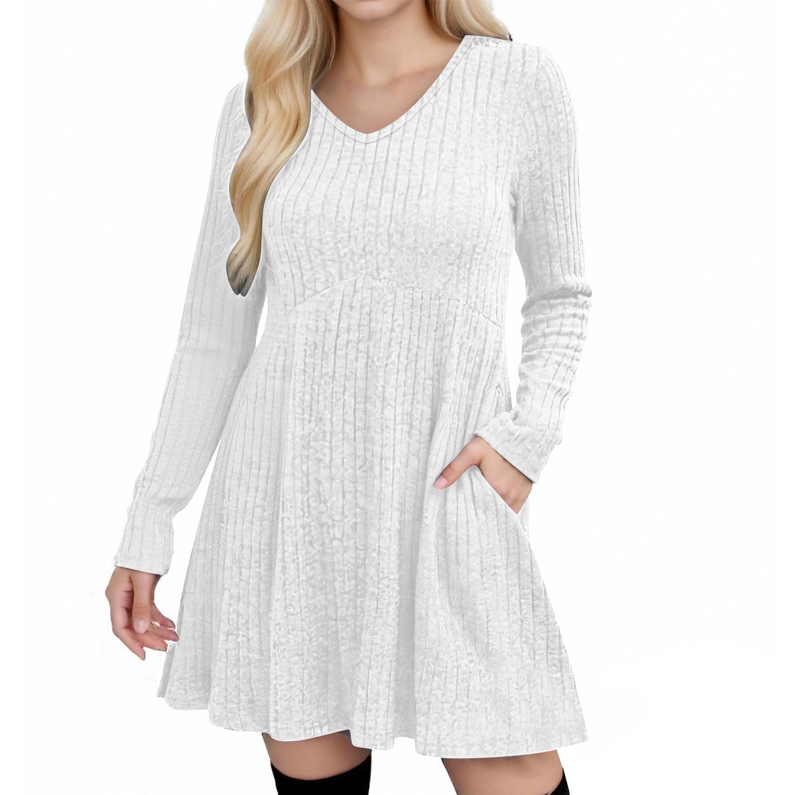 Maplenight Long Sleeve Sweater Dress for Women Casual Ribbed Knit Fall ...
