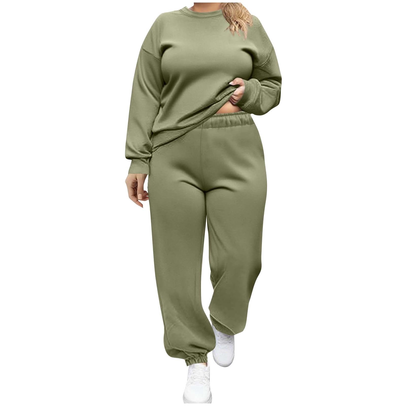 Maplenight Plus Size Tracksuit for Women Casual Crew Neck Long Sleeve ...