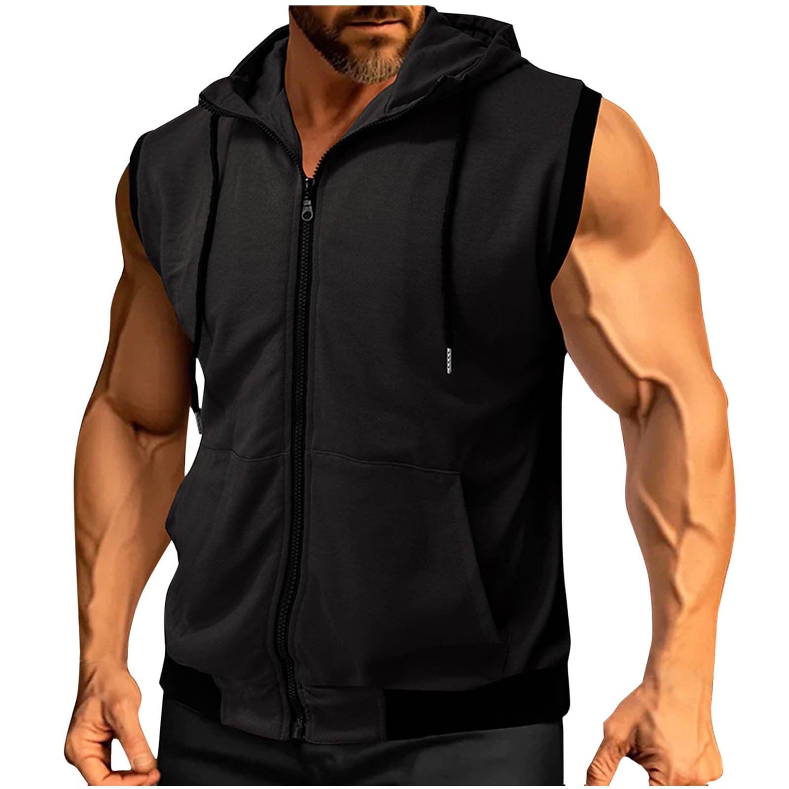 Maplenight Plus Size Vest for Men Sleeveless Full Zip Jacket with ...