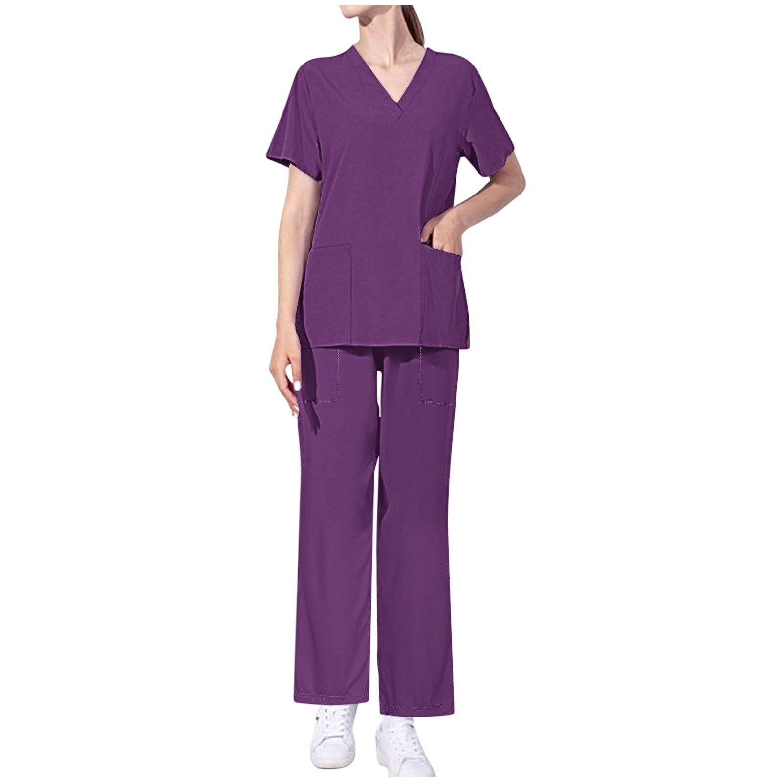 Maplenight Scrubs Set for Women Nurse Uniform Jogger Suit Stretch Top ...
