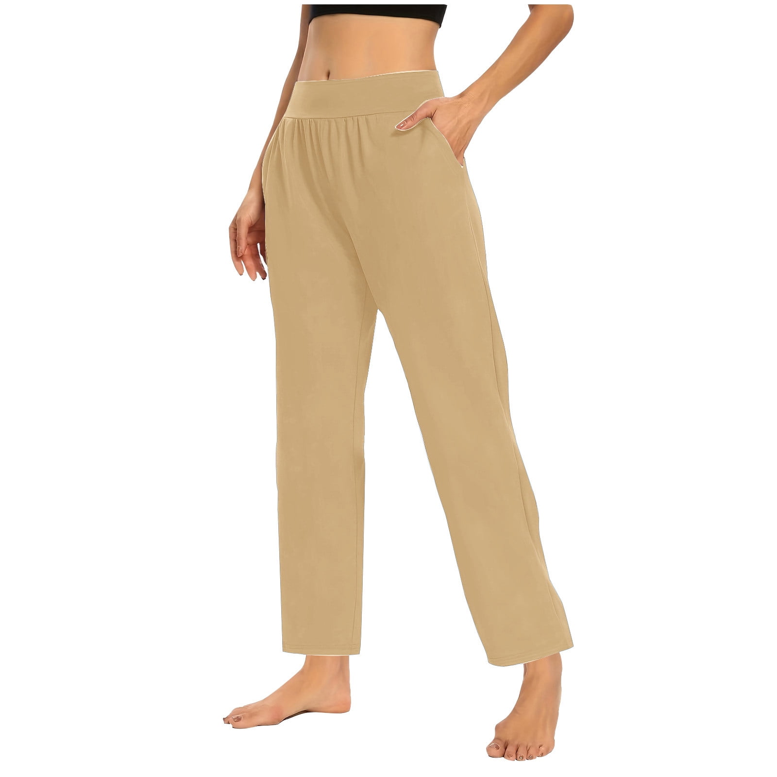 Maplenight Solid Elastic Waist Pocket Pants Casual Stretchy Stylish ...