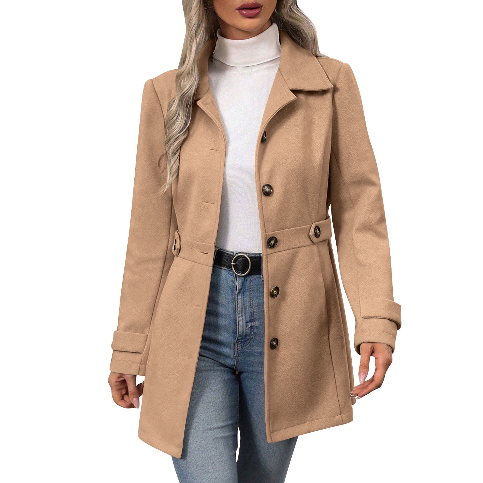 Maplenight Trench Coats for Women Single Breasted Turndown Collar Long ...