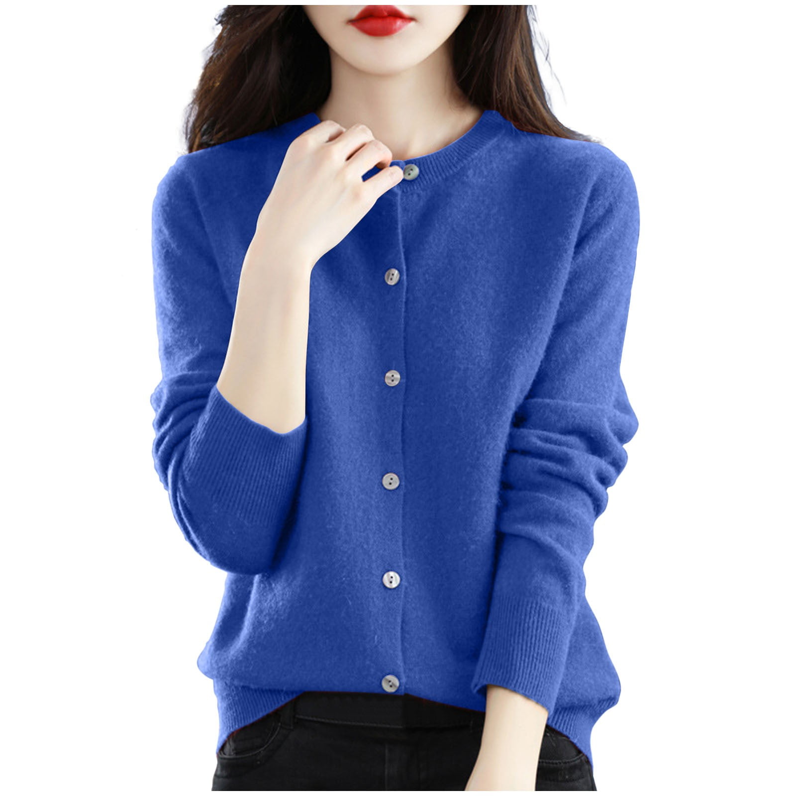 Maplenight Women's Solid Color Long Sleeved Round Neck Knitted Sweater ...