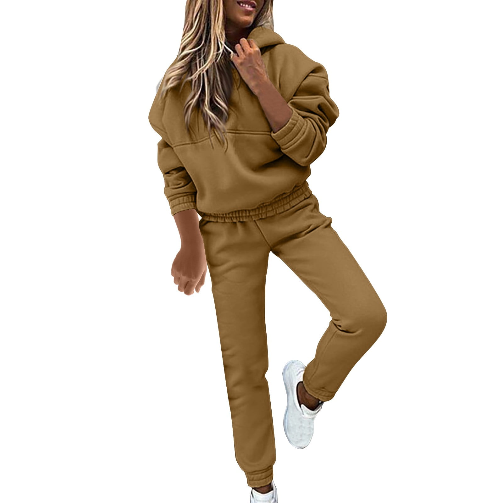 Maplenight Womens 2 Piece Sweatsuits Solid Color Casual Pullover Round ...