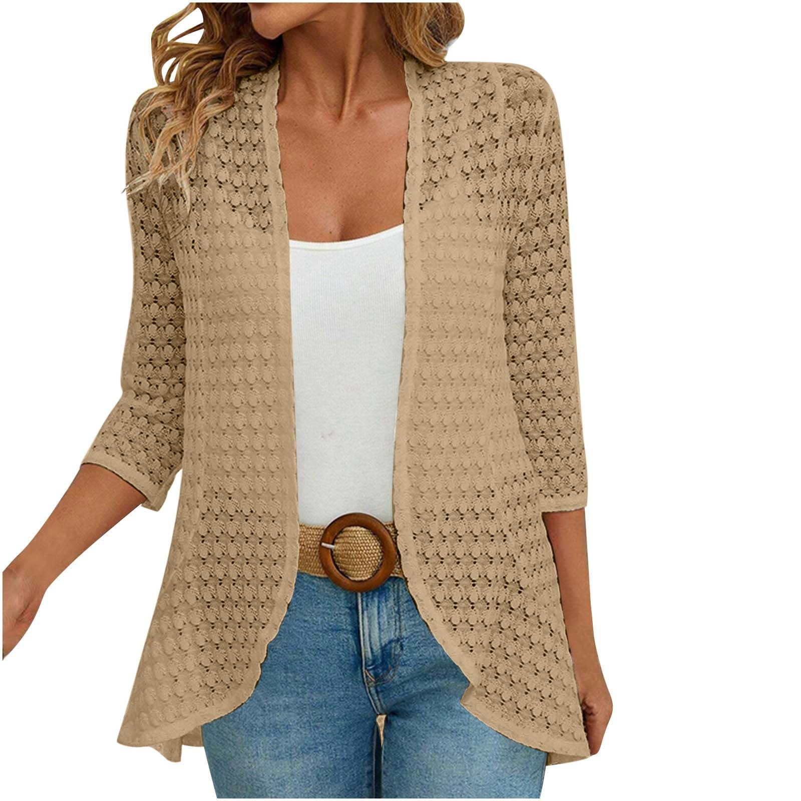Maplenight Womens Casual Cardigan 3/4 Sleeve Open Front Cardigan Solid ...