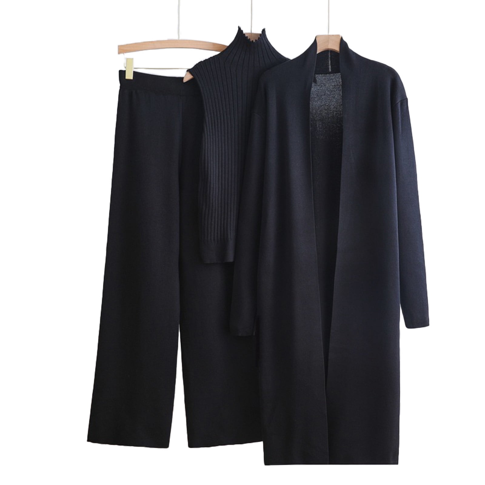 Maplenight Womens Knit 3 Piece Sets Long Cardigan Mock Neck Sweaters ...