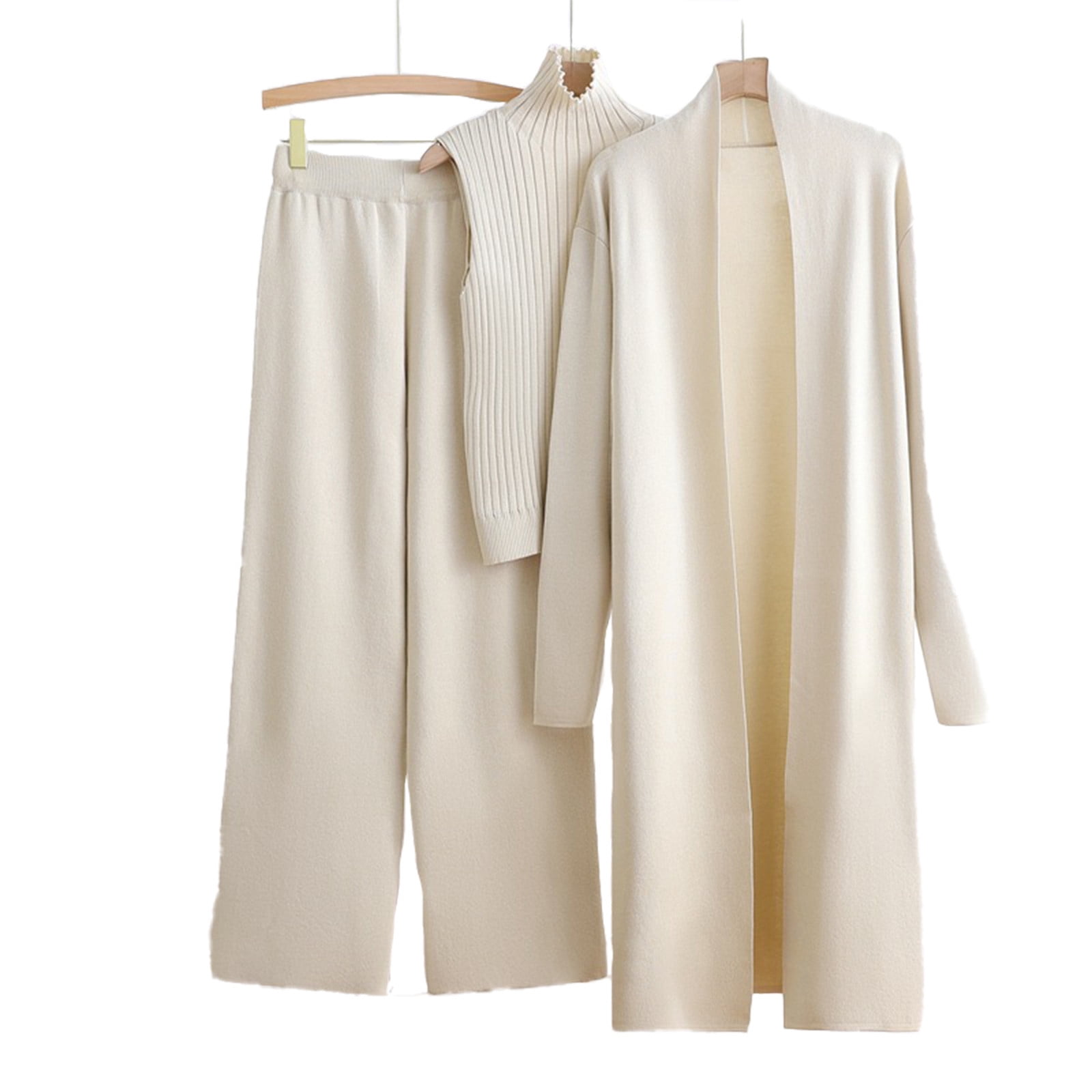 Maplenight Womens Knit 3 Piece Sets Long Cardigan Mock Neck Sweaters ...