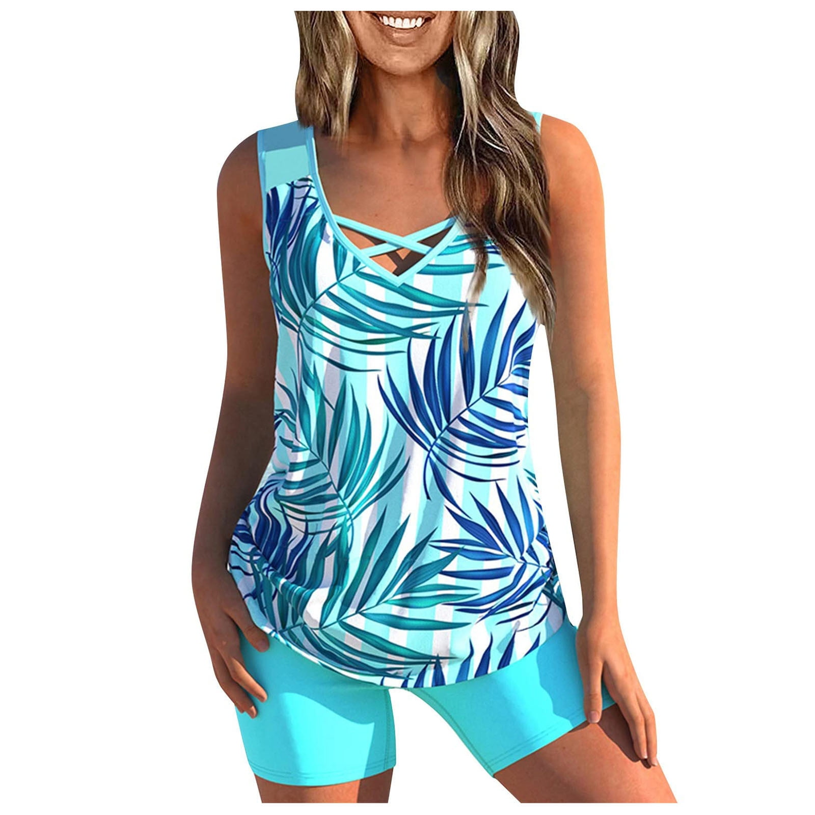 Maplenight Womens Plus Size Swimwear Women Conservative Print Strappy