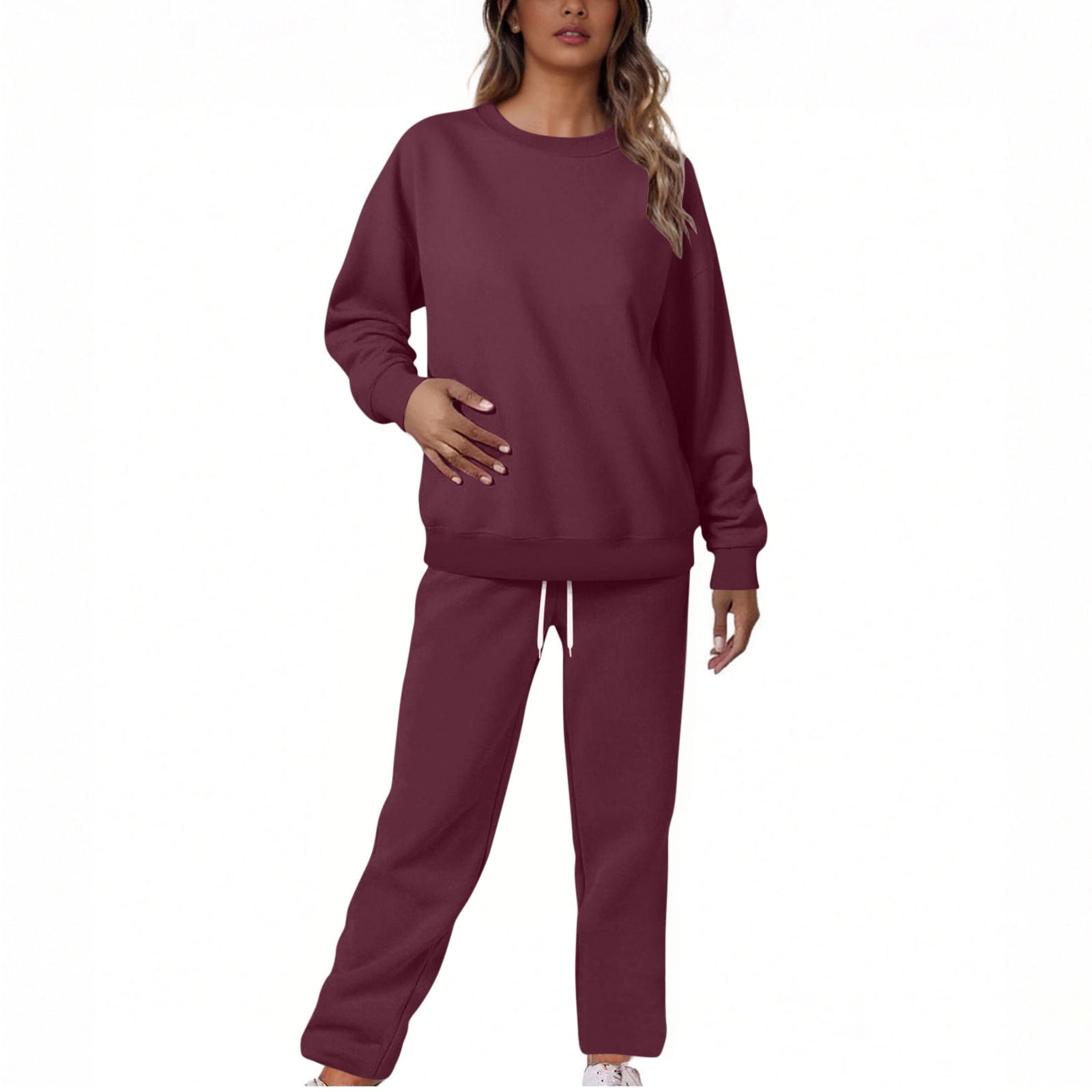 Maplenight Womens Sweat Sets 2 Piece Outfits Sweatsuit Long Sleeve Crew ...