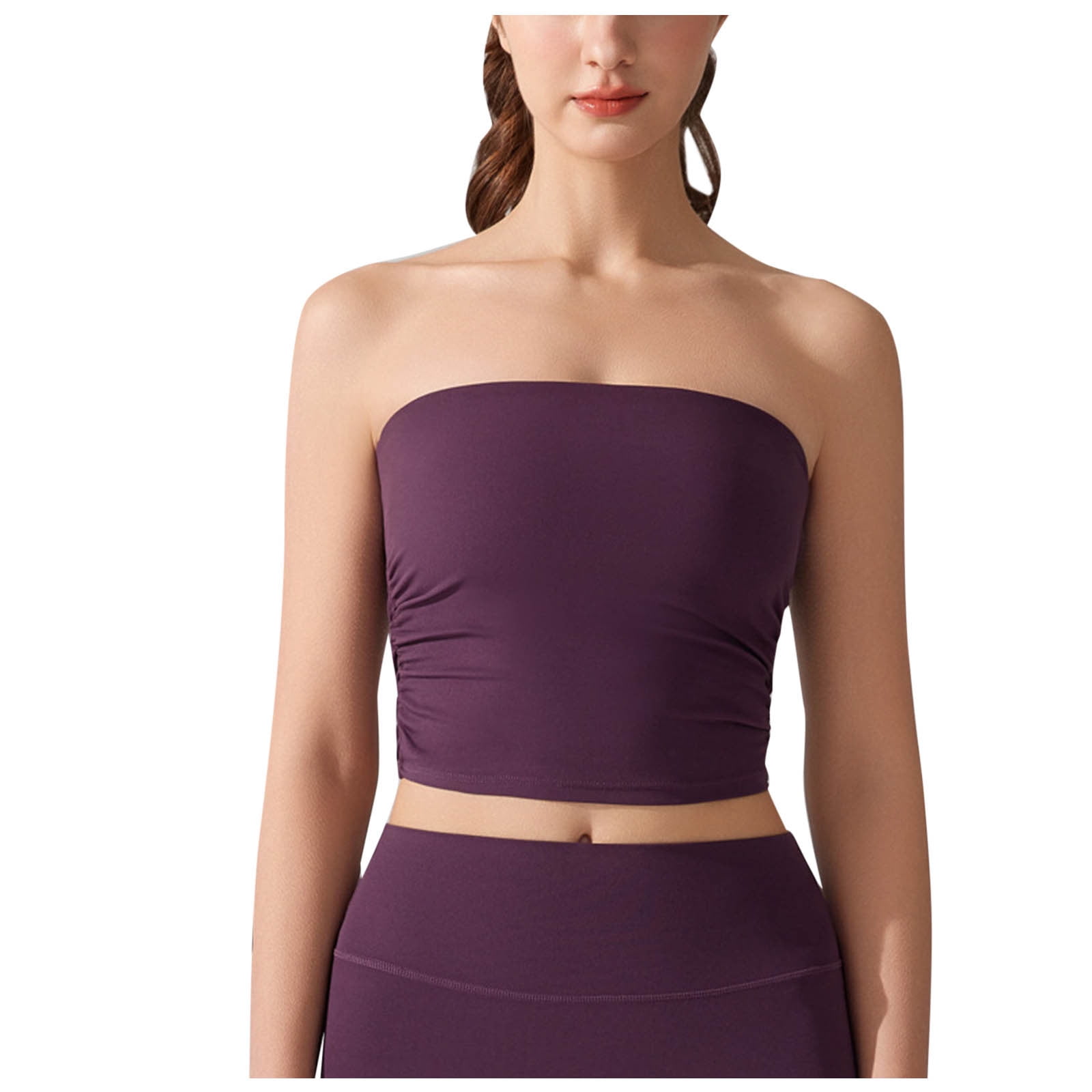 Maplenight Womens Tube Tops Strapless Crop Top Basic Sleeveless Bandeau ...