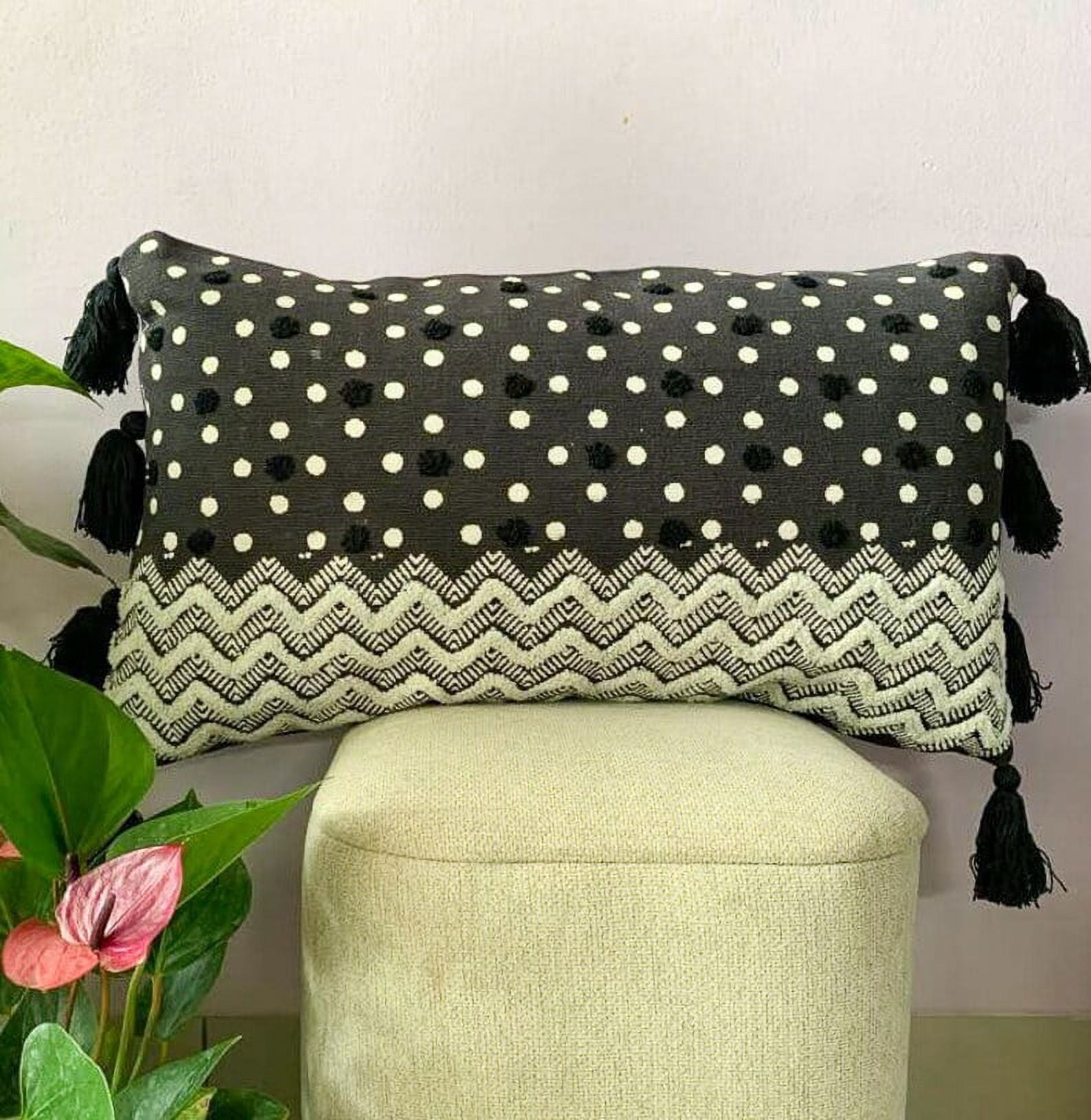 Maplepad Handblock Cushion Cover Boho Black Lumbar 12"X20" PK1 ...