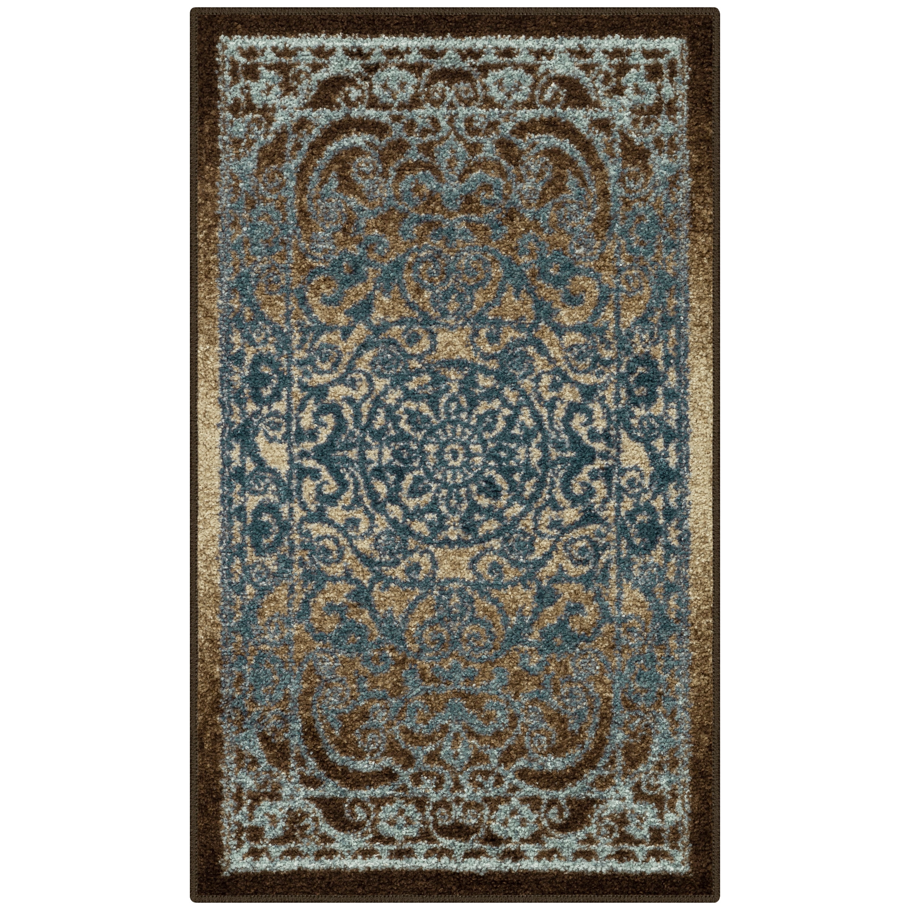 Maples Rugs Pelham Vintage Scroll Blue Brown Washable Entryway Rug, 1'8 ...