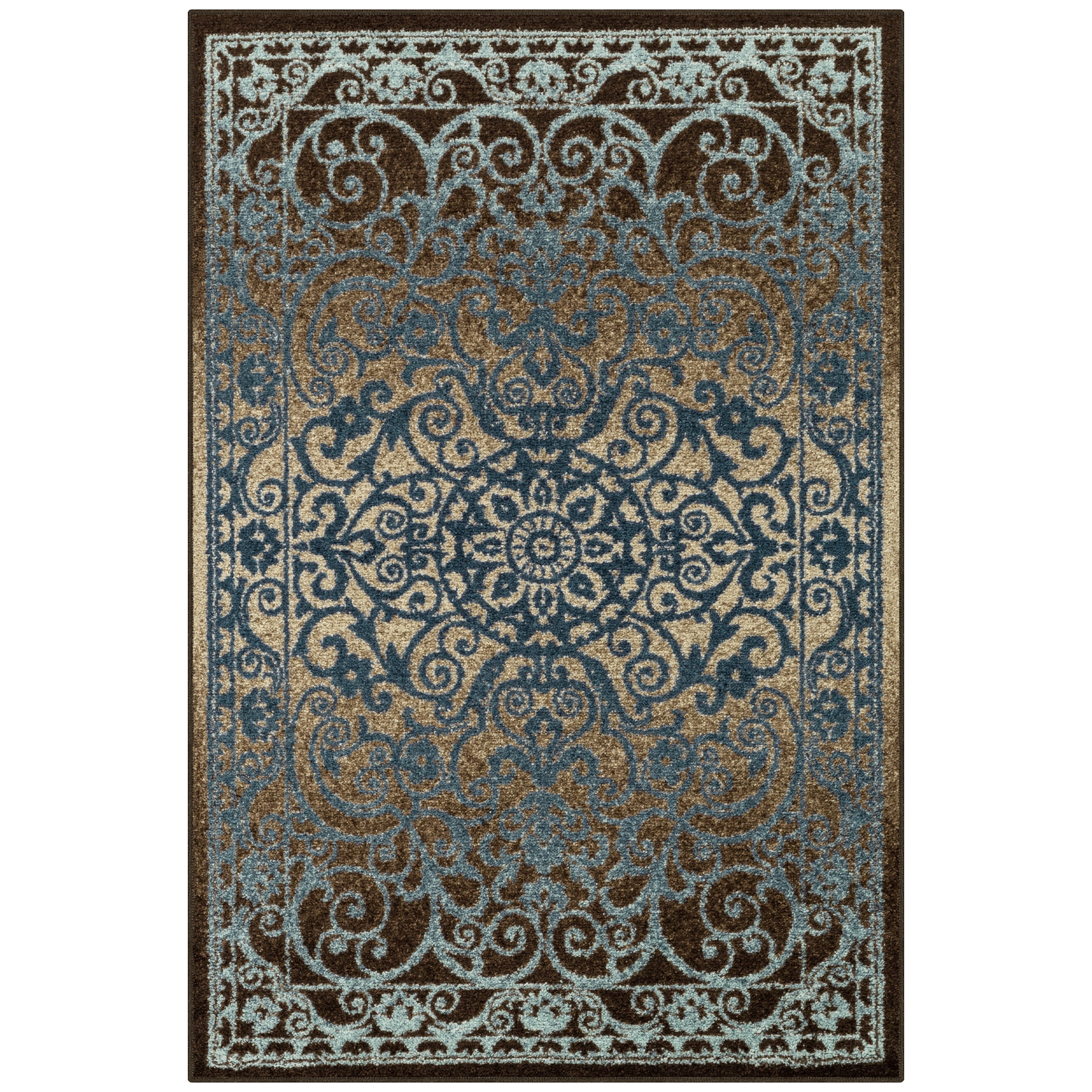 Maples Rugs, Area Rug, 3'4 x 5', Vintage Scroll Design in Blue Brown ...