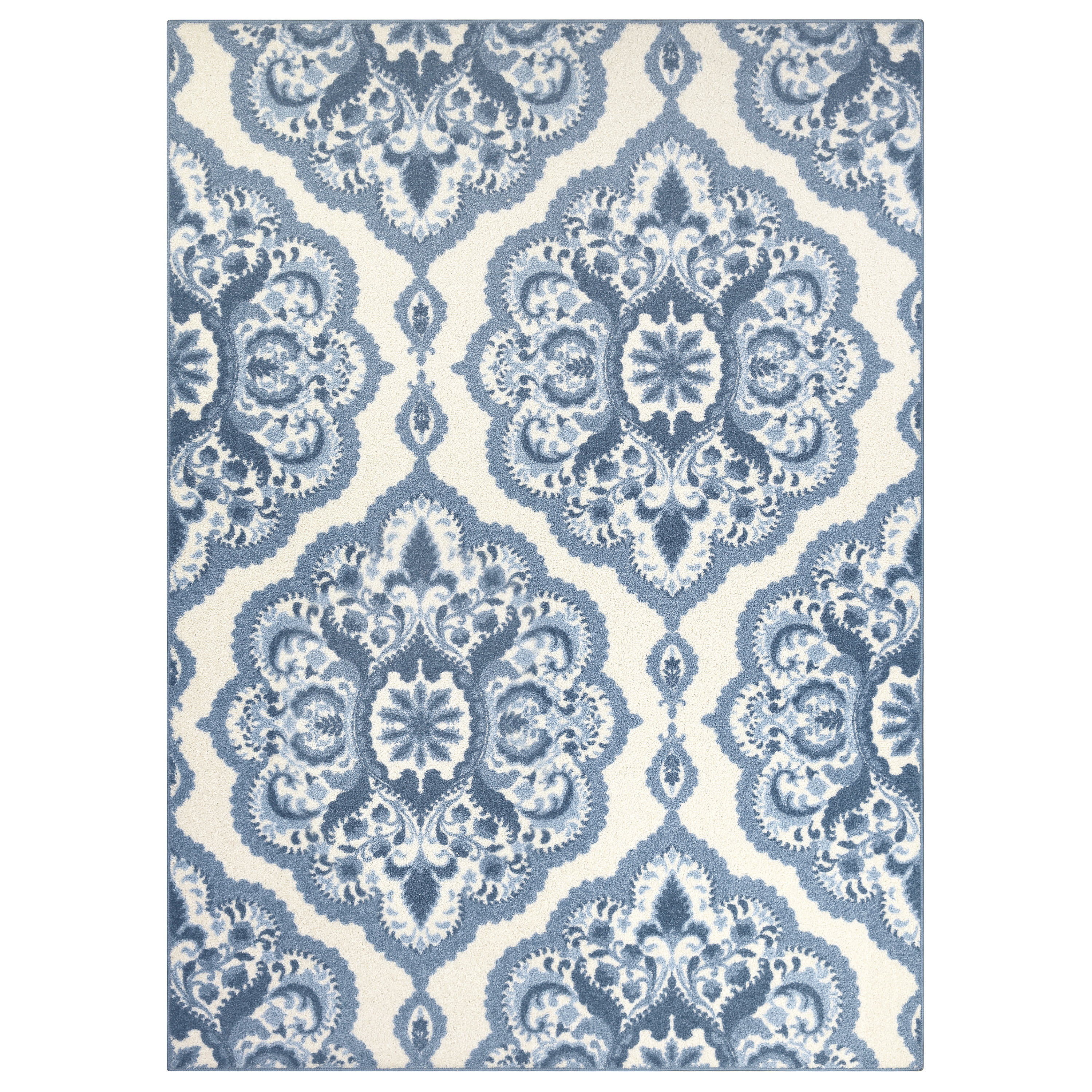 Maples Rugs Vivian Transitional Medallion Blue White Non Slip Indoor ...