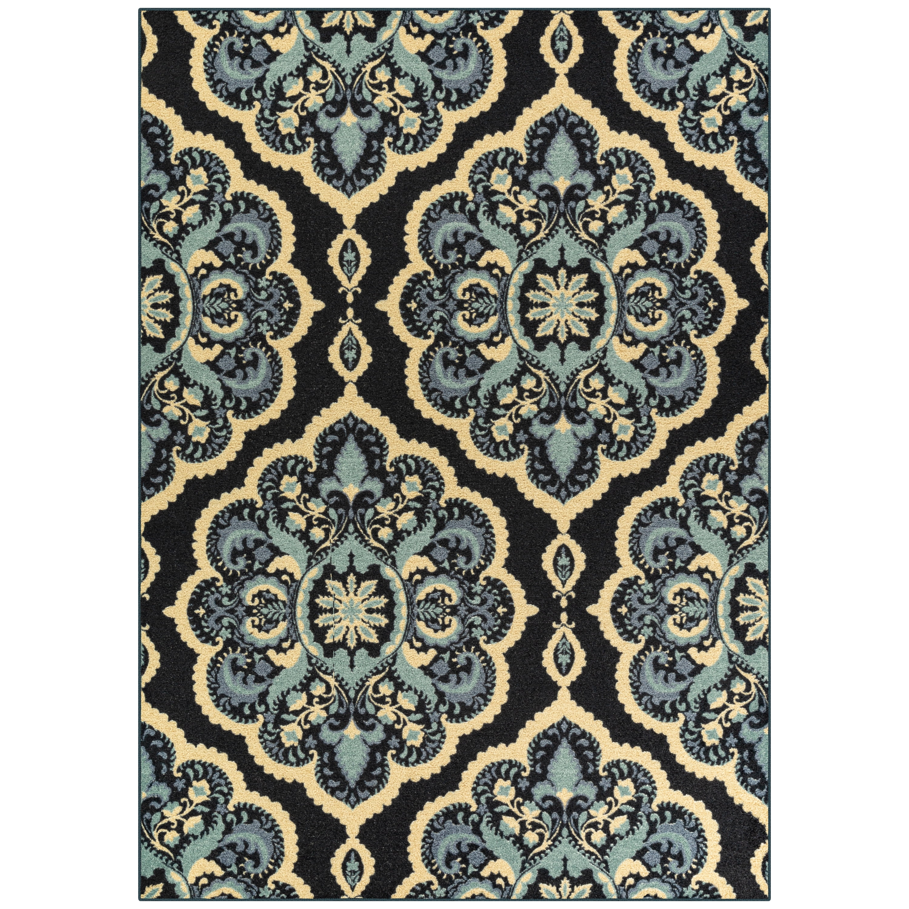 Maples Rugs Vivian Transitional Medallion Persian Blue Non Slip Indoor ...