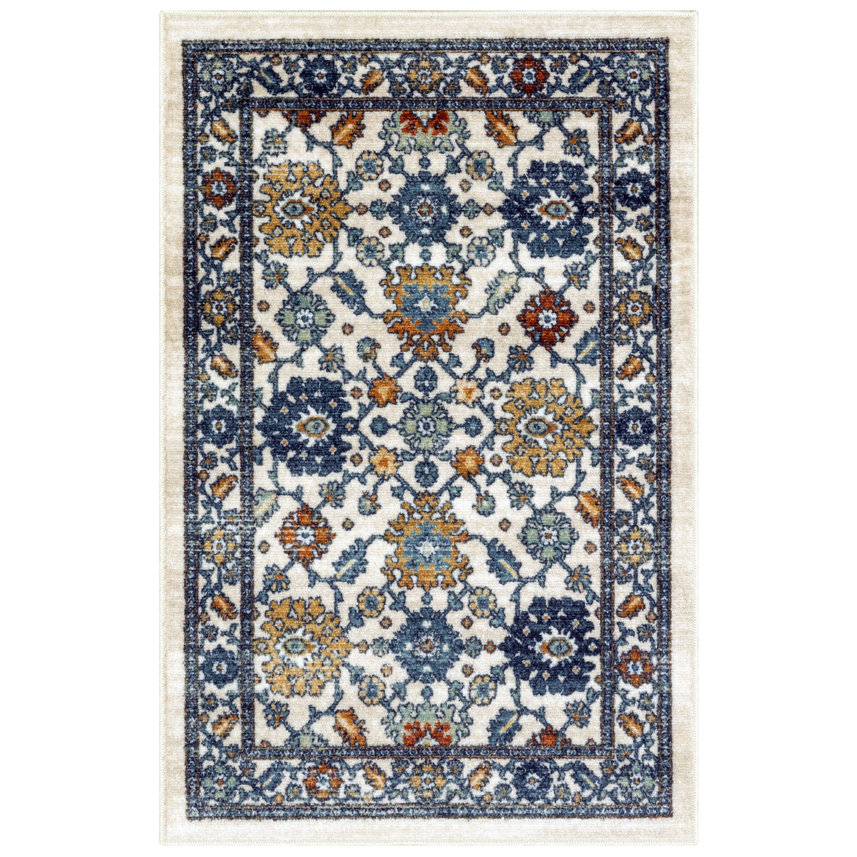 Maples Rugs Benton Transitional Floral Beige Washable Entryway Area Rug ...