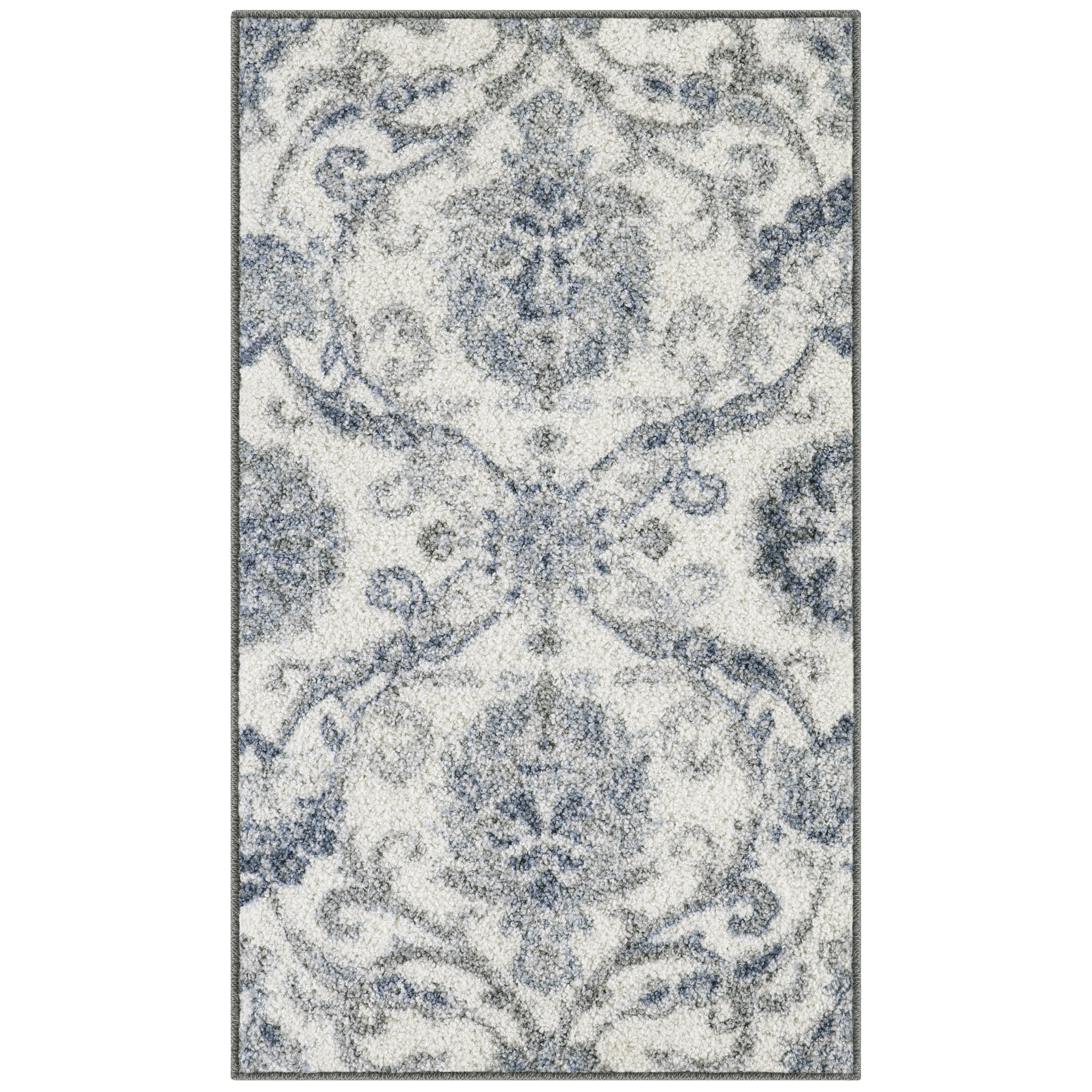 Maples Rugs Blooming Damask Transitional Gray Blue Washable Entryway ...