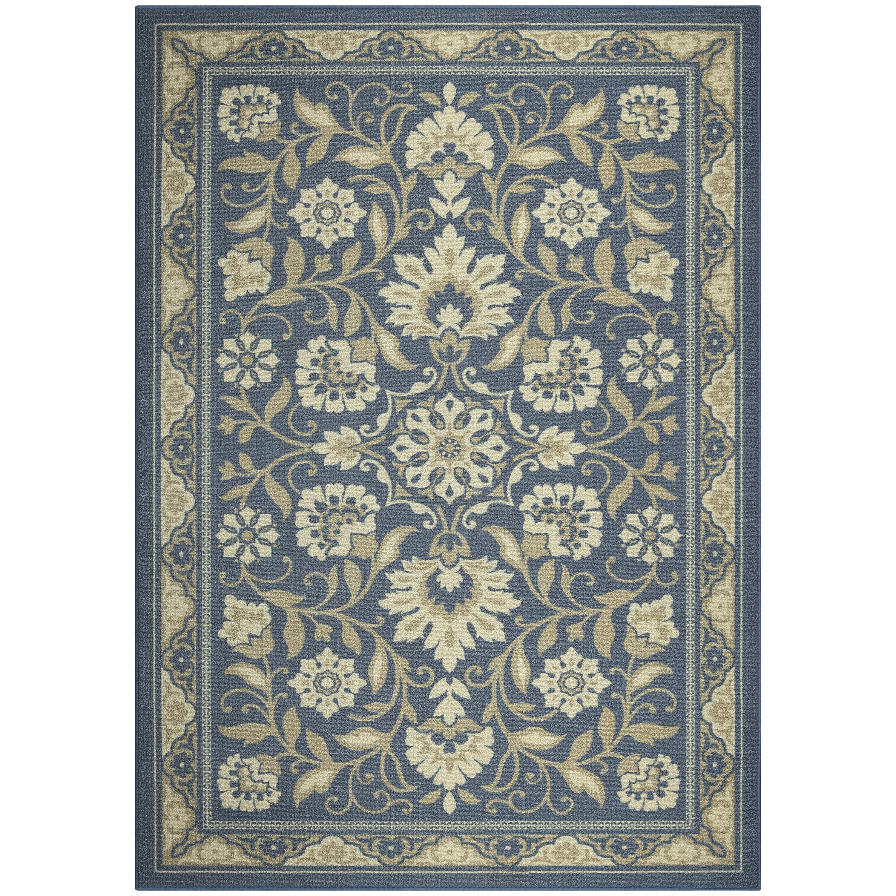 Maples Rugs Florence Traditional Swirl Blue Non Slip Indoor Area Rug, 5 ...