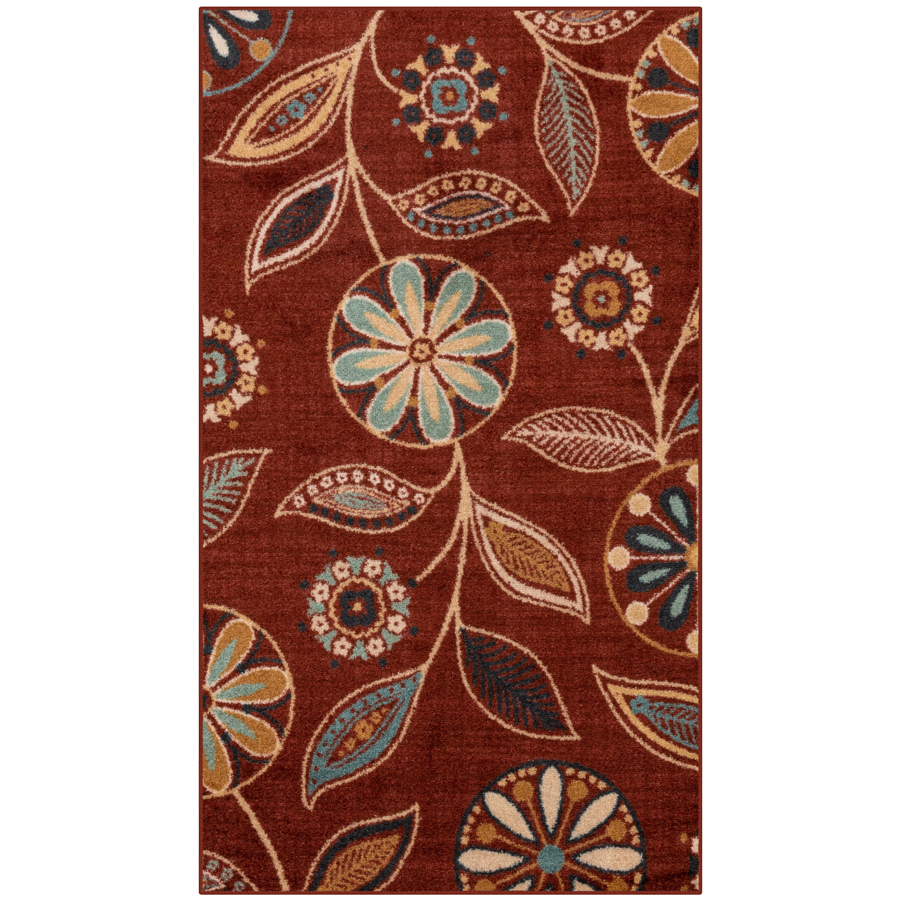 Maples Rugs Reggie Bohemian Floral Merlot Non Slip Indoor Area Rug, 3'4 ...