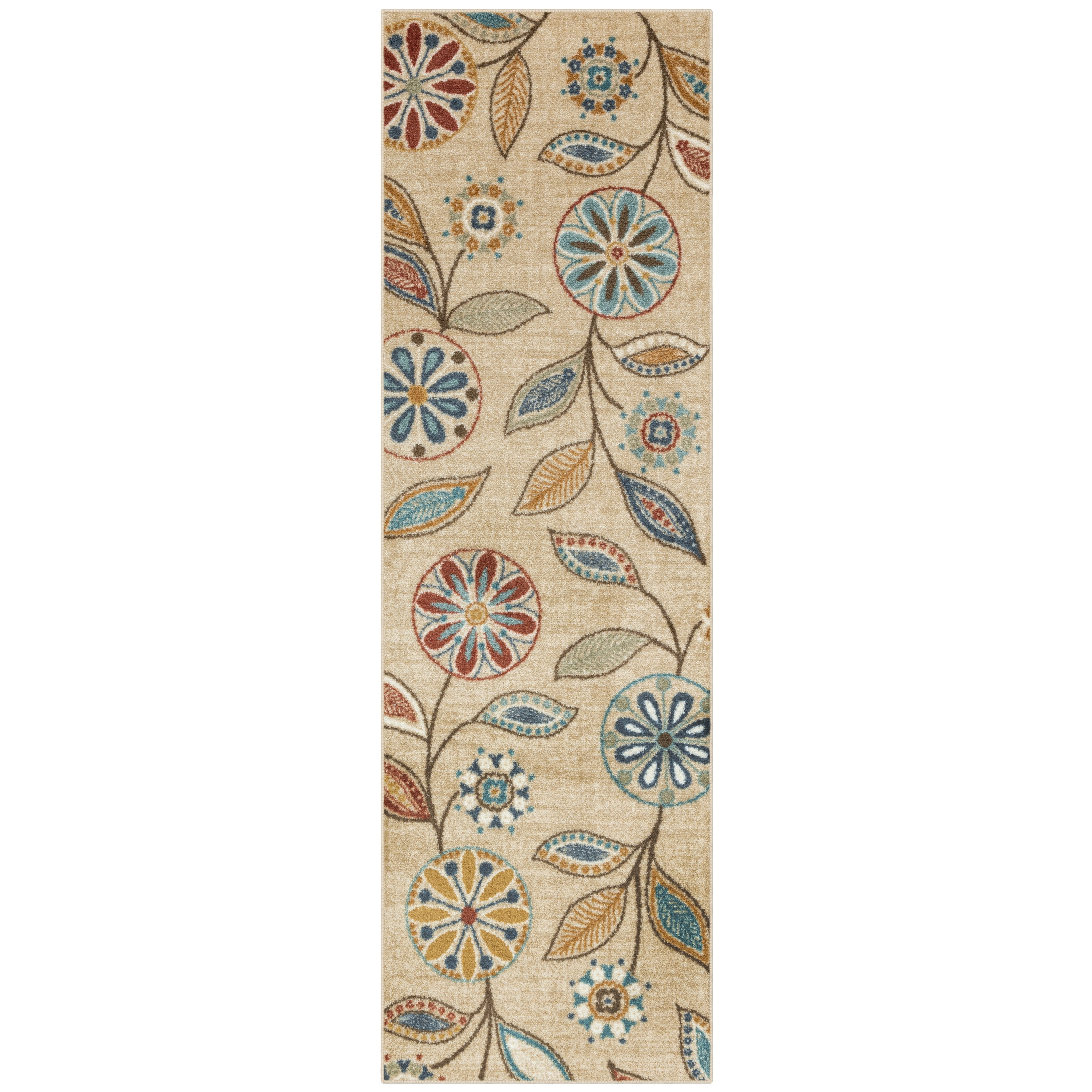 Maples Rugs Reggie Bohemian Floral Beige Non Slip Hallway Runner Rug, 2 ...