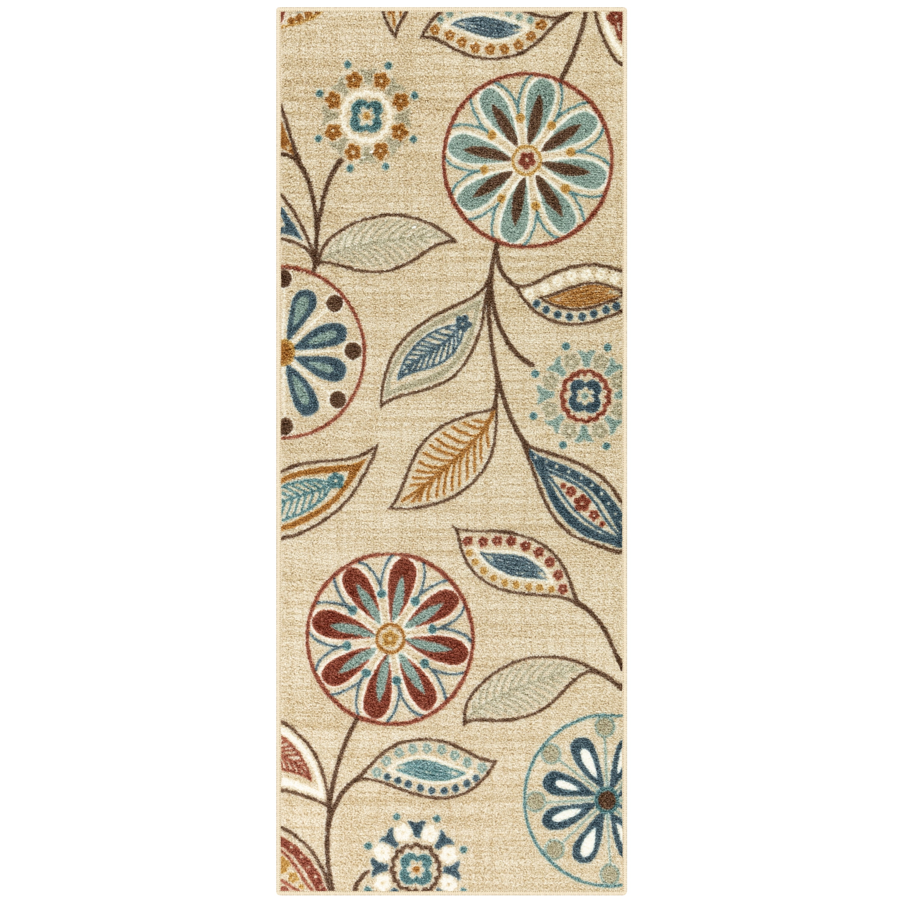 Maples Rugs Reggie Bohemian Floral Beige Washable Hallway Runner Rug, 2 ...
