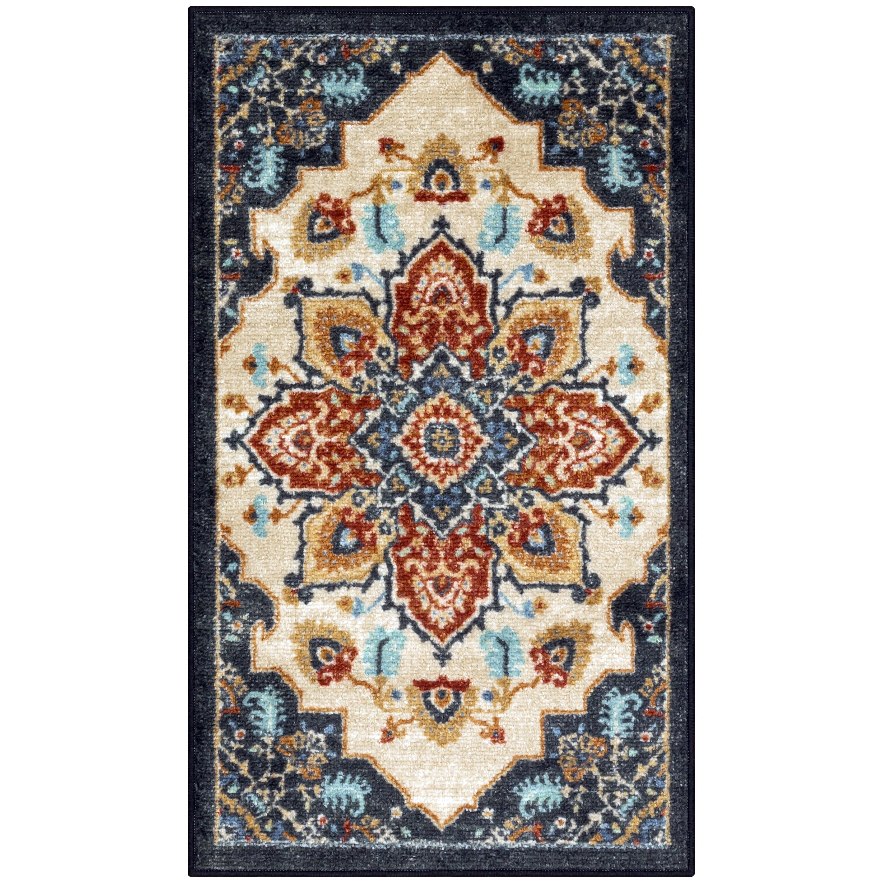 Maples Rugs Ruby Transitional Medallion Red Gold Washable Entryway Area ...