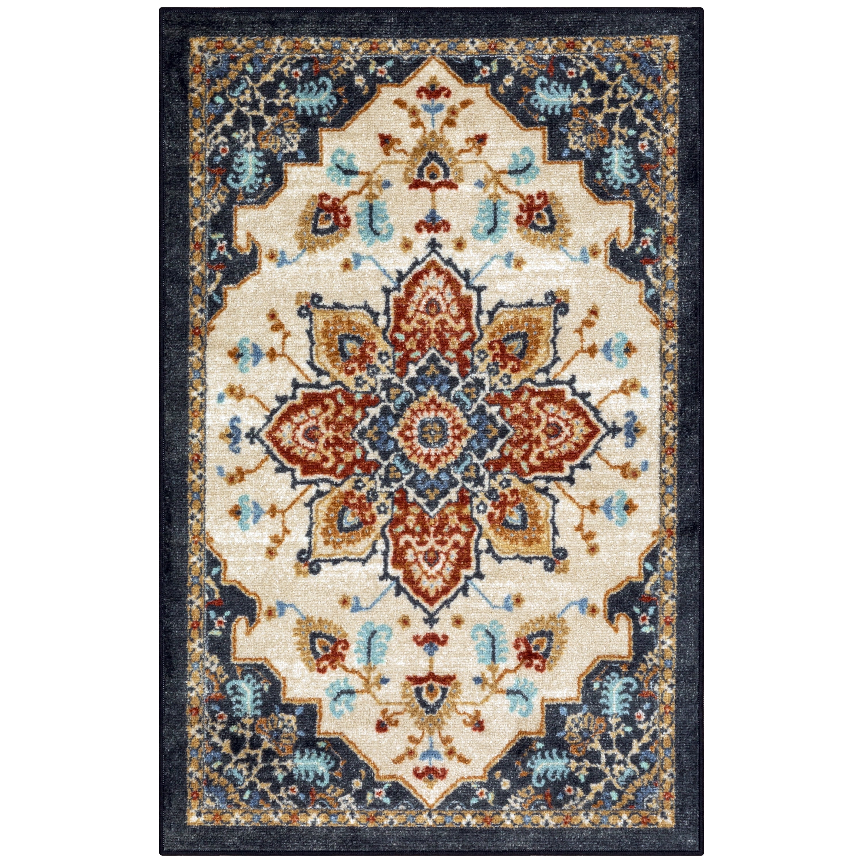 Maples Rugs Ruby Transitional Medallion Red Gold Washable Entryway Area ...
