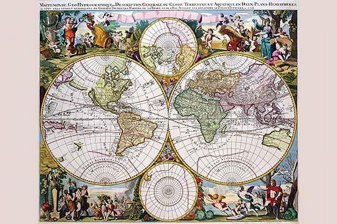 Mappe-Monde Geo-Hydrographique Description Generale Du Globe Terresterre Aquatique en Deux Plans ...