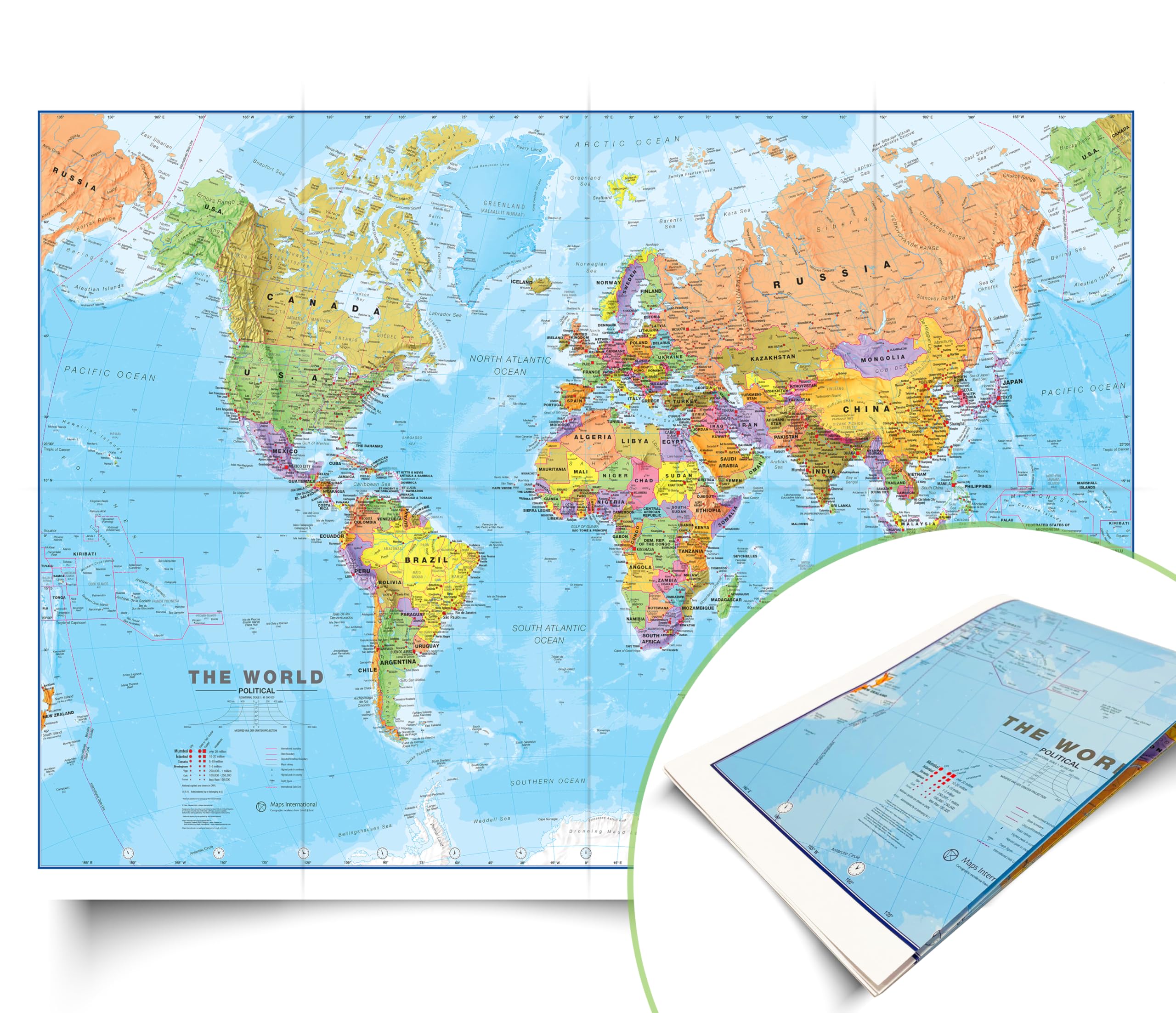 Maps International - World Map - Updated 2024 - Silk Art Paper - Folded ...