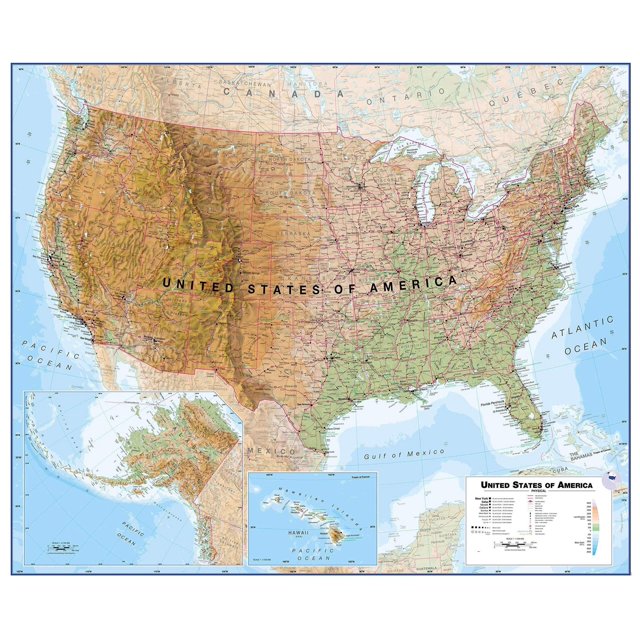 Maps Large Physical USA Wall Map - Pinboard - Walmart Business Supplies
