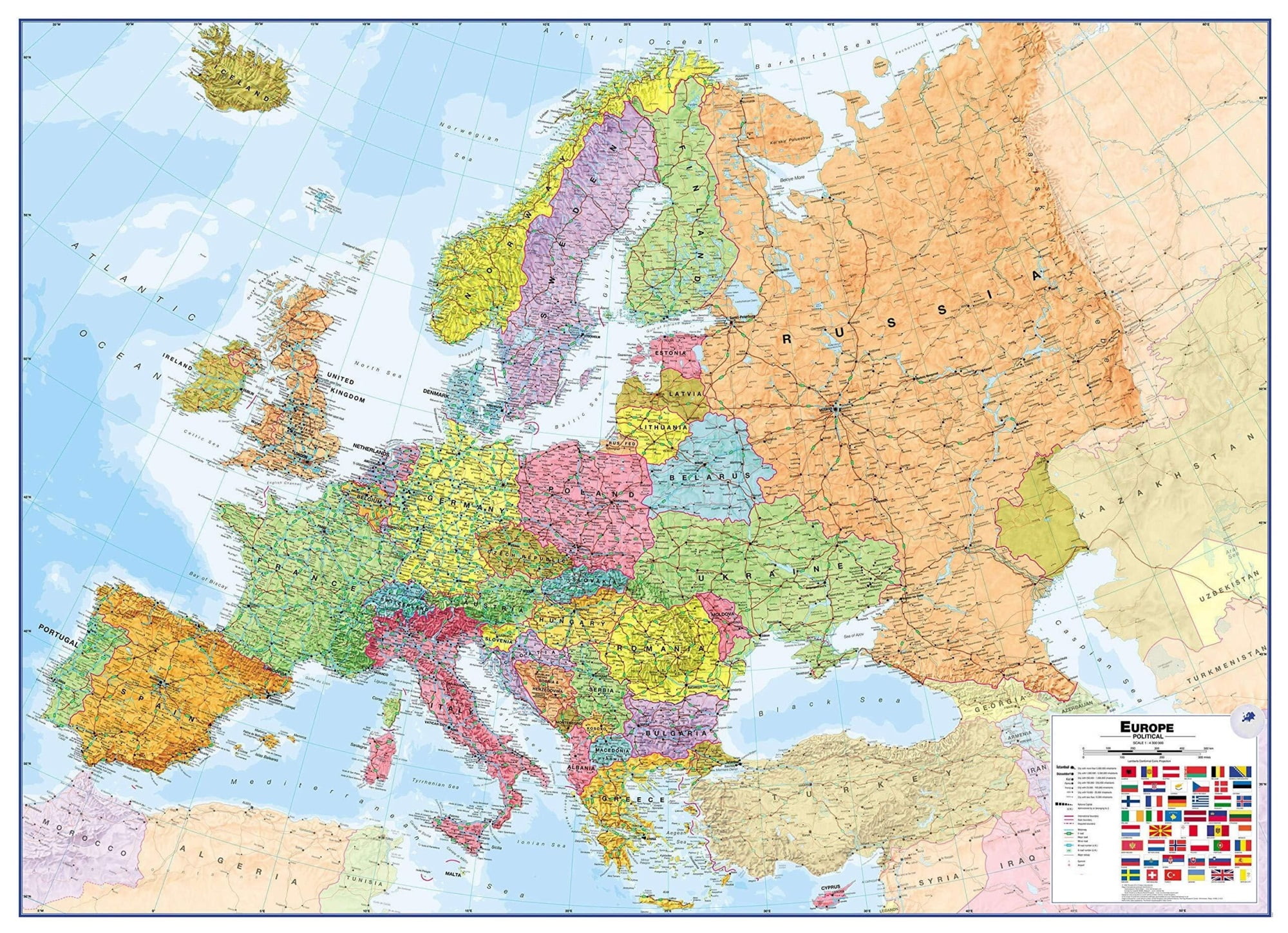 Maps Large Political Europe Educational Wall Map Poster poster ...