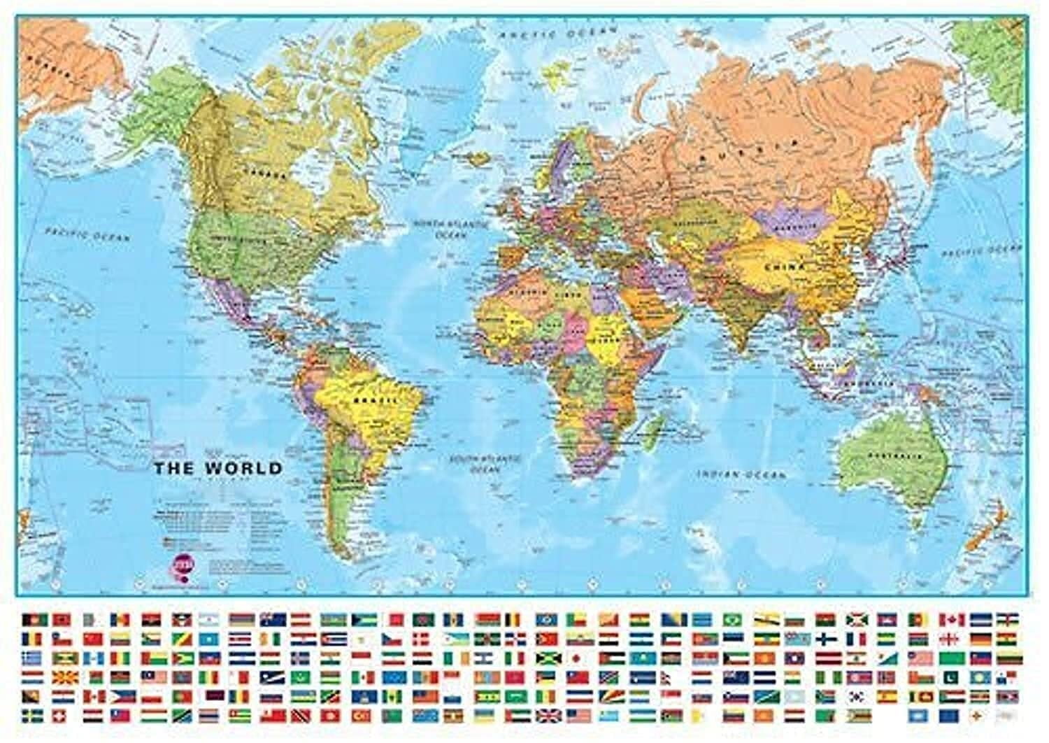 Maps Large World Map Wall Map Poster With Flags poster - Walmart.com