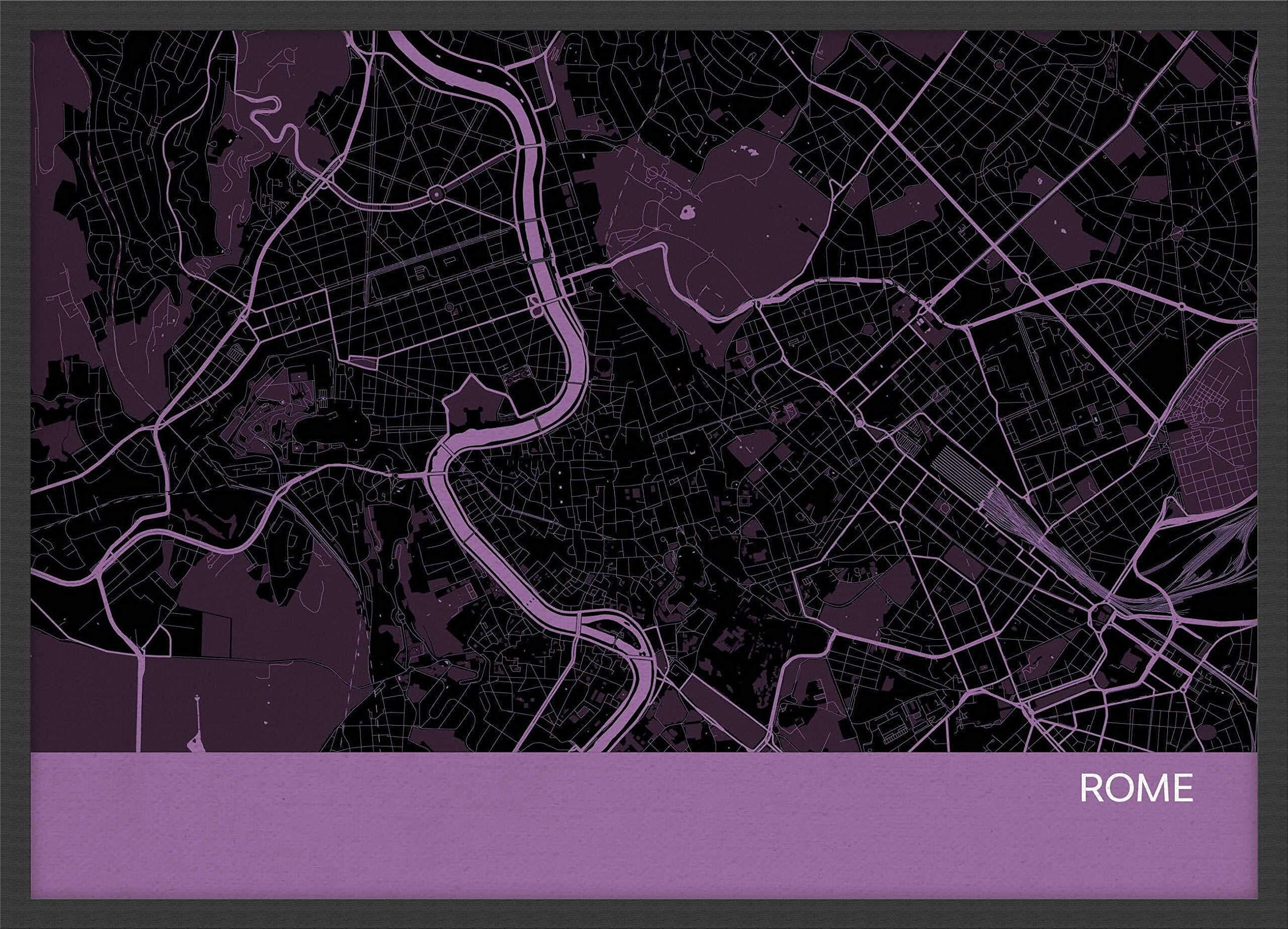 Maps Small Rome City Street Map Print - Mauve poster - Walmart.com