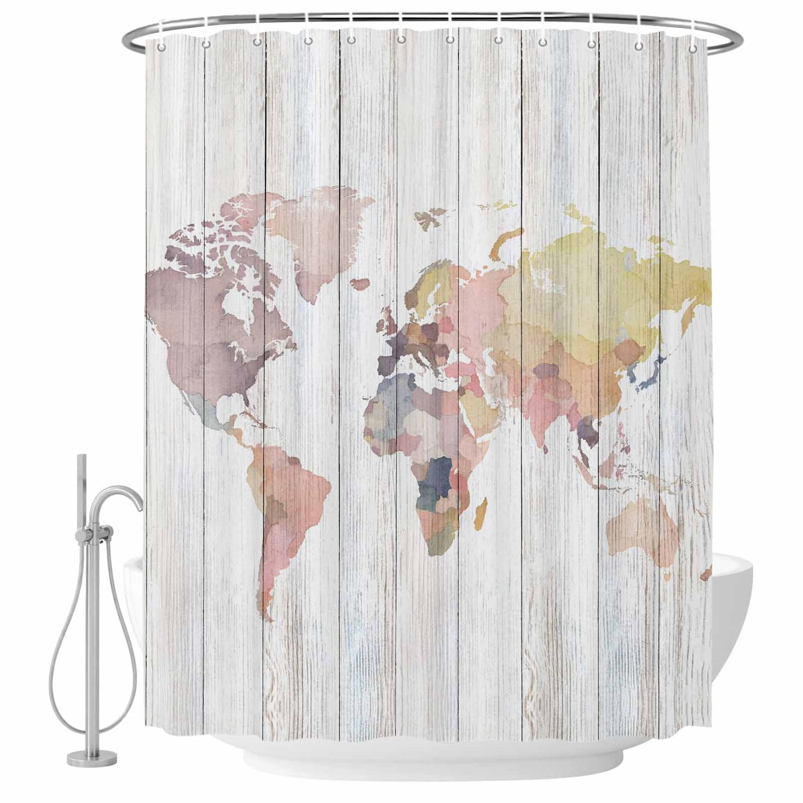 Maps Of The World Bathroom Shower Curtains with Hooks, Retro Earth ...