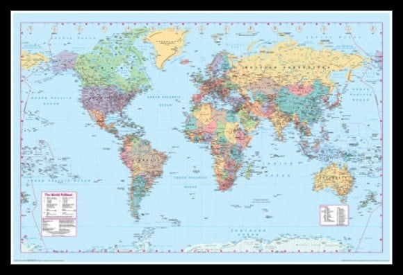 Maps - World Map 2 Laminated & Framed Poster (24 x 36) - Walmart.com