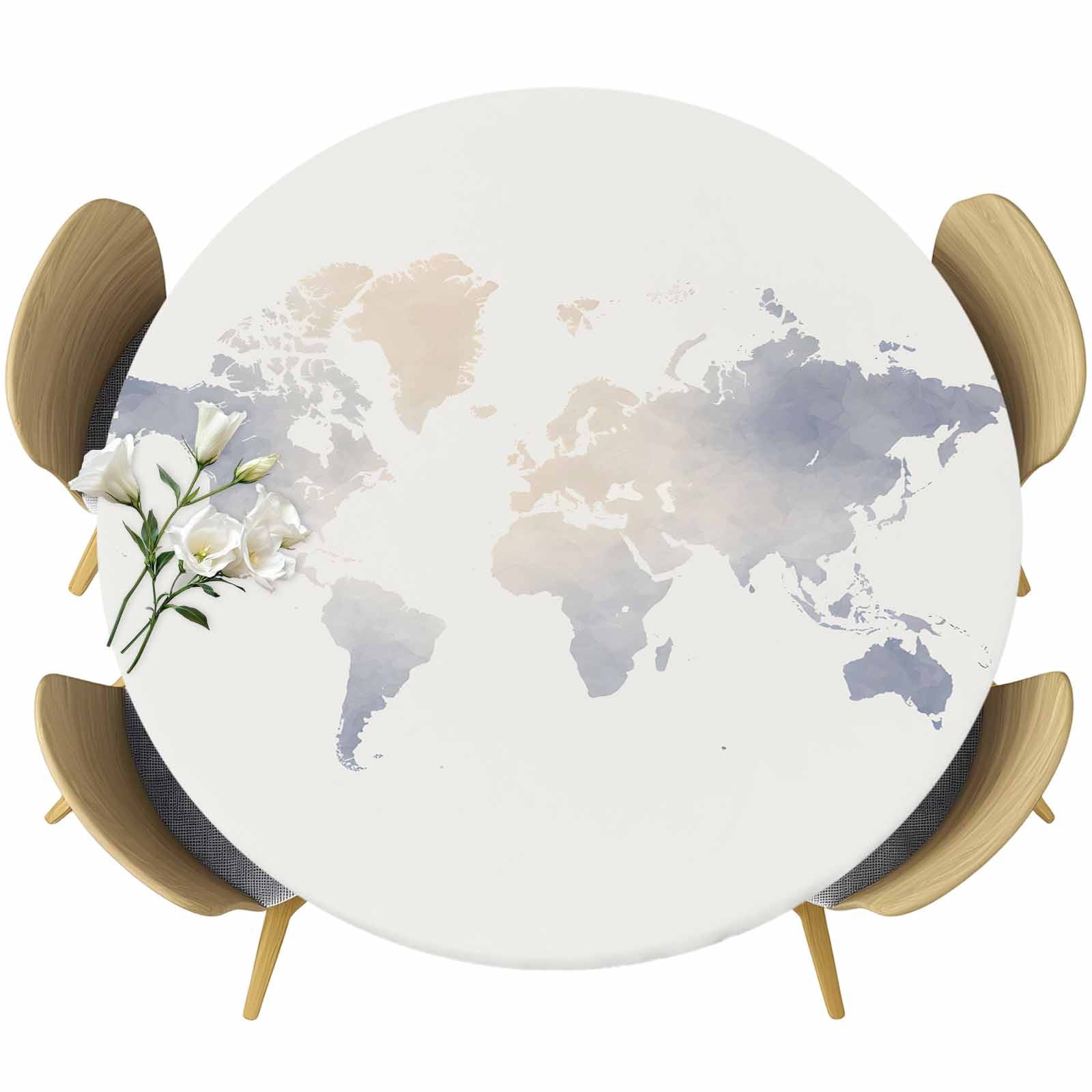 Maps Of The World Round Fitted Tablecloth with Elastic Edge, Blue Ombre ...