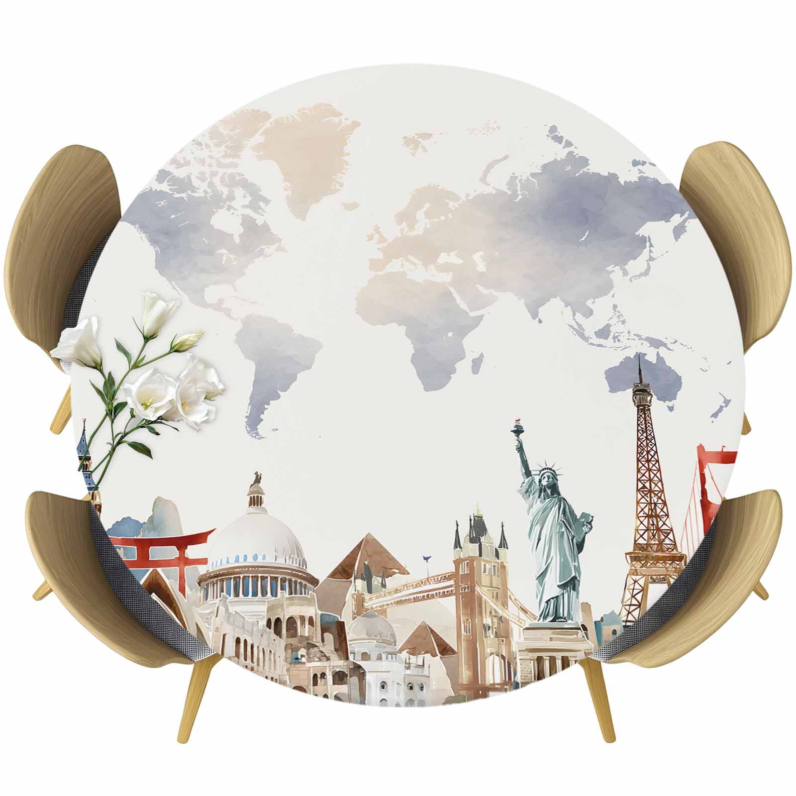 Maps Of The World Round Fitted Tablecloth with Elastic Edge, Earth ...