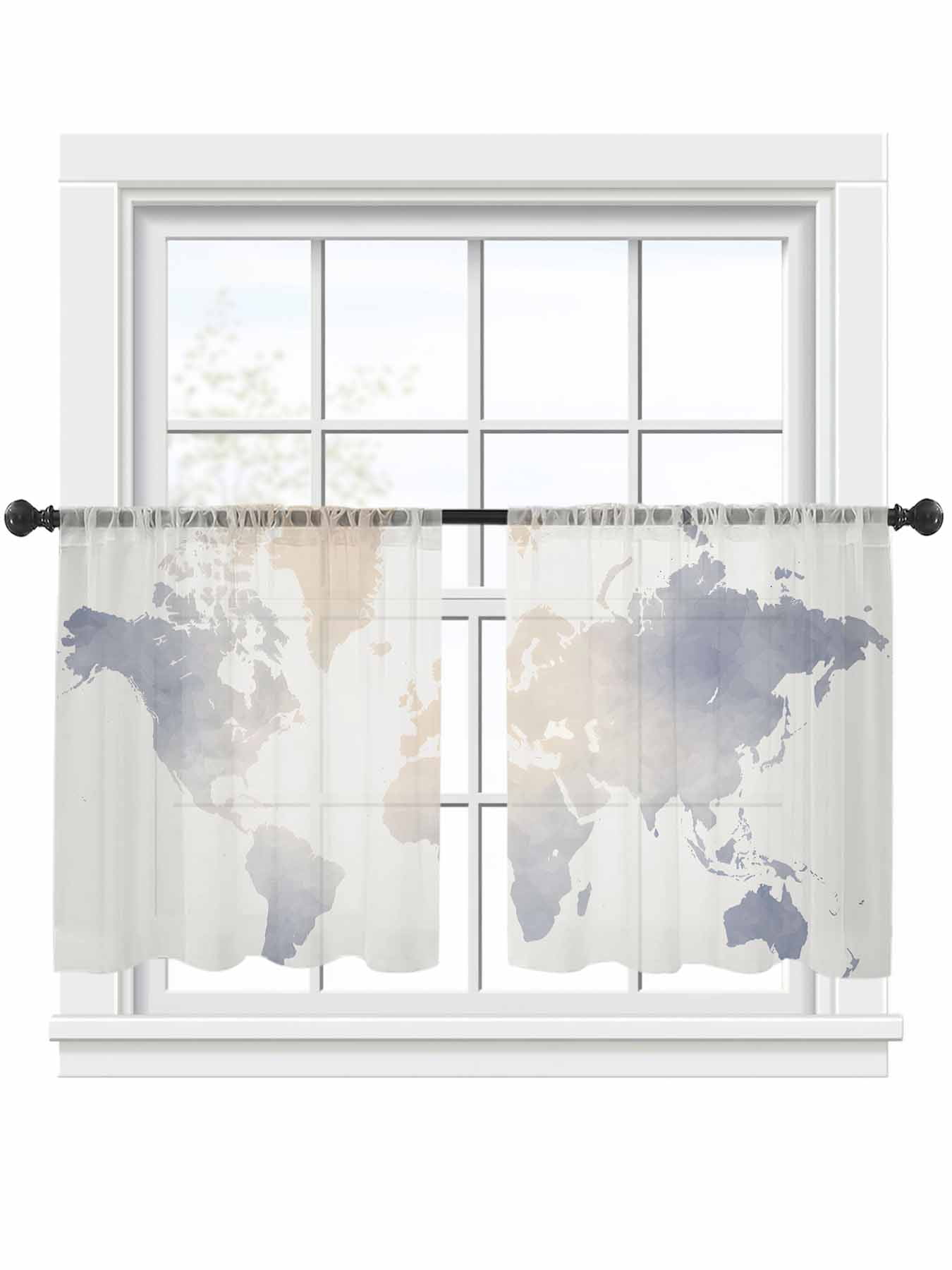 Maps Of The World Sheer Curtains for Living Room Bedroom, Blue Ombre ...